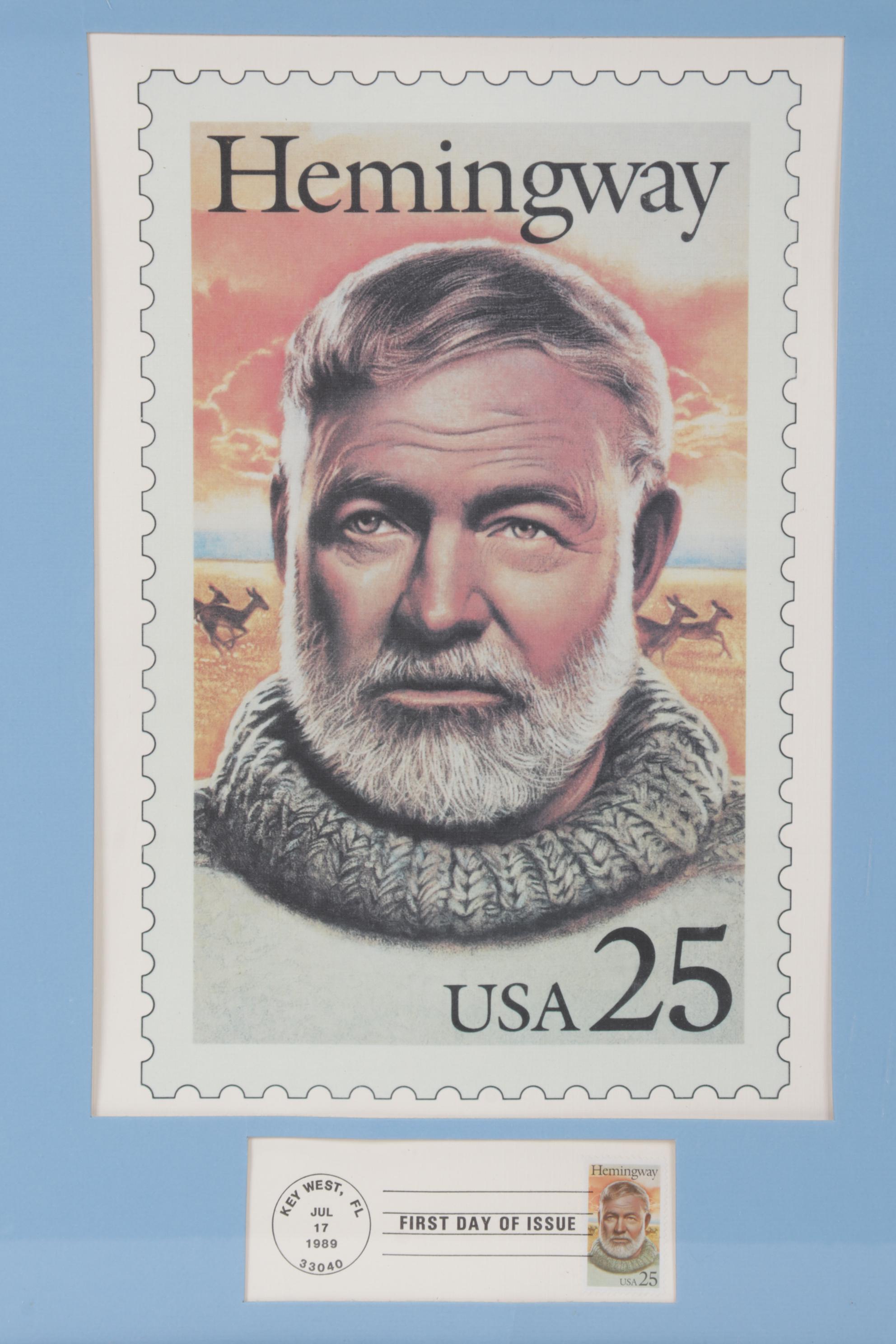 Ernest Hemingway 1989 First Day Issue Stamp and Offset Lithograph Print ...