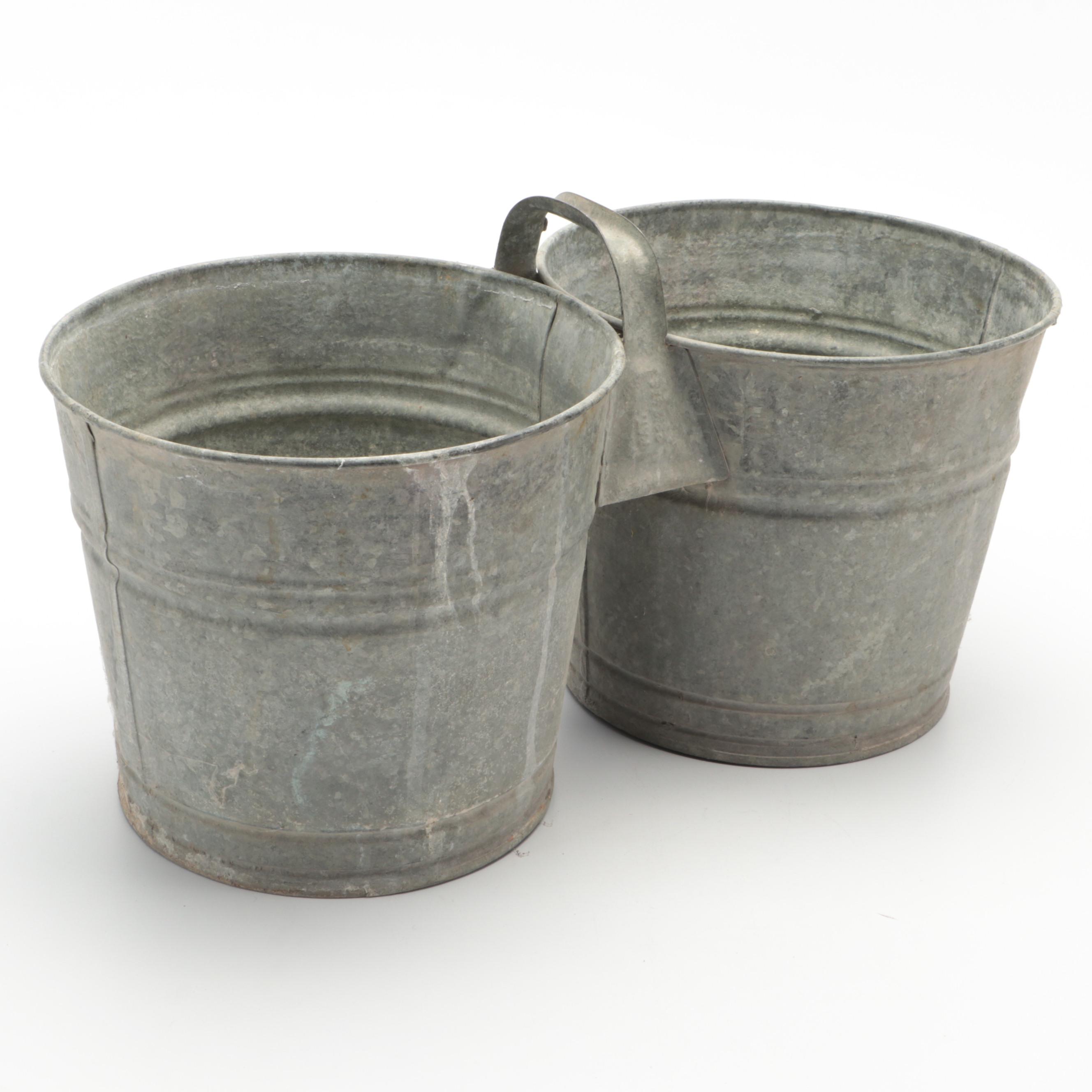 Galvinized Metal Double Bucket with Metal and Wood Shoe Trees | EBTH