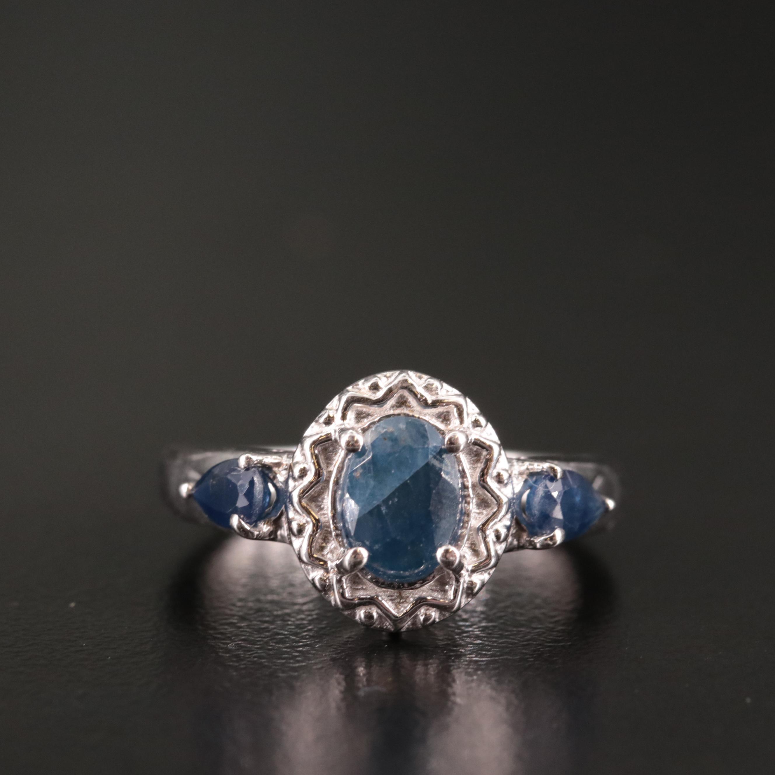 Sterling Sapphire Three Stone Ring | EBTH