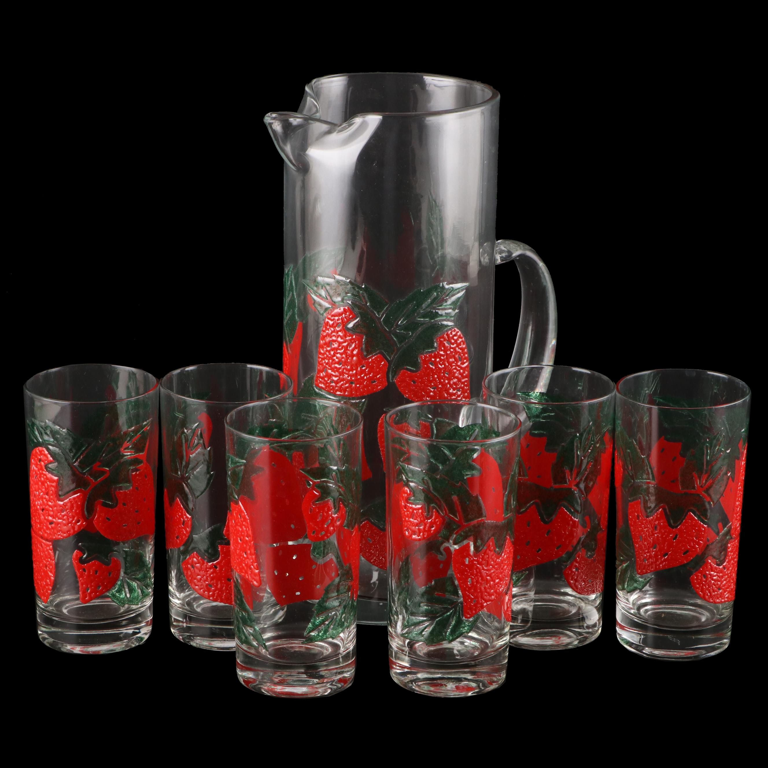 Strawberry Pitcher and Glass Set, Mid-20th Century | EBTH