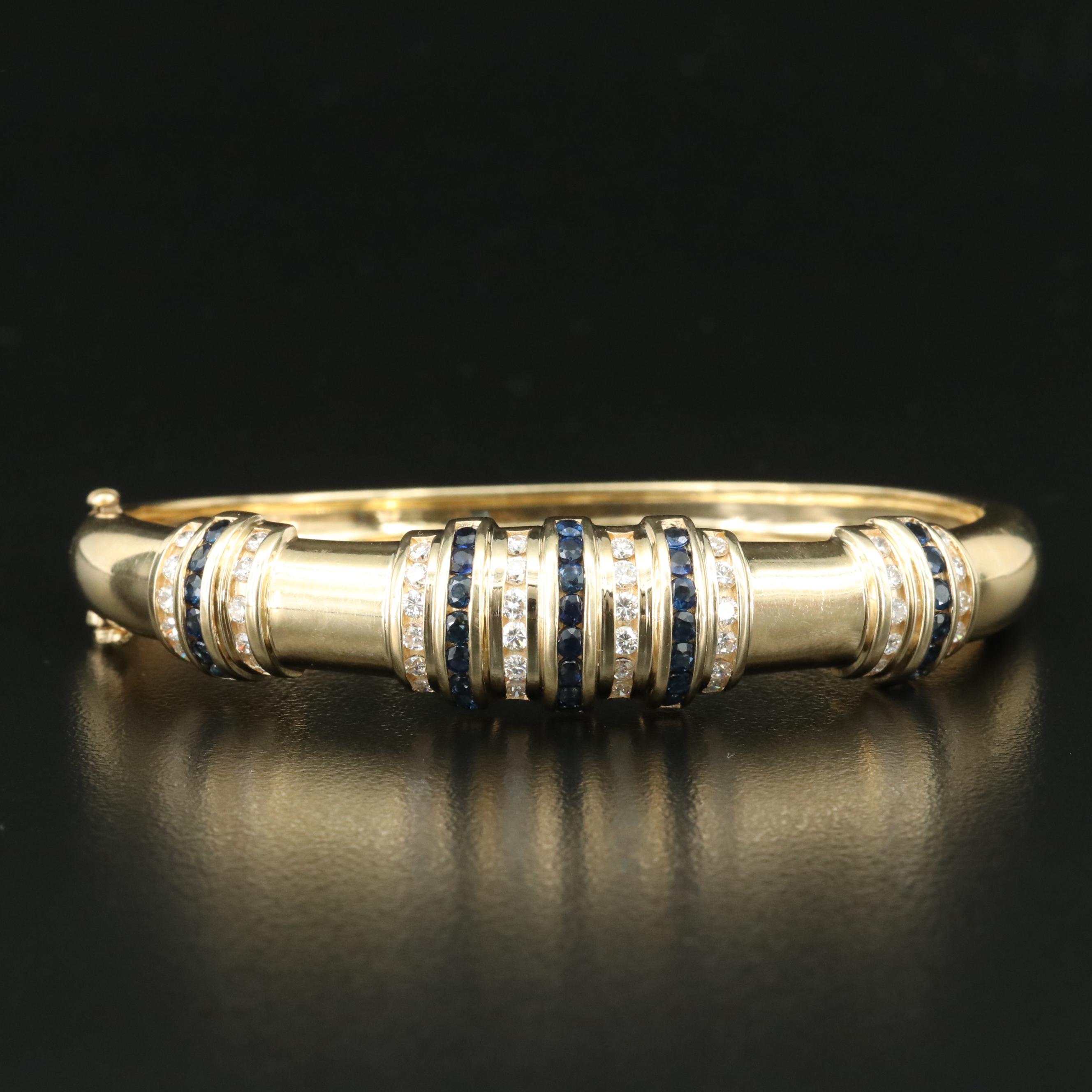 14K Diamond and Sapphire Hinged Bangle | EBTH