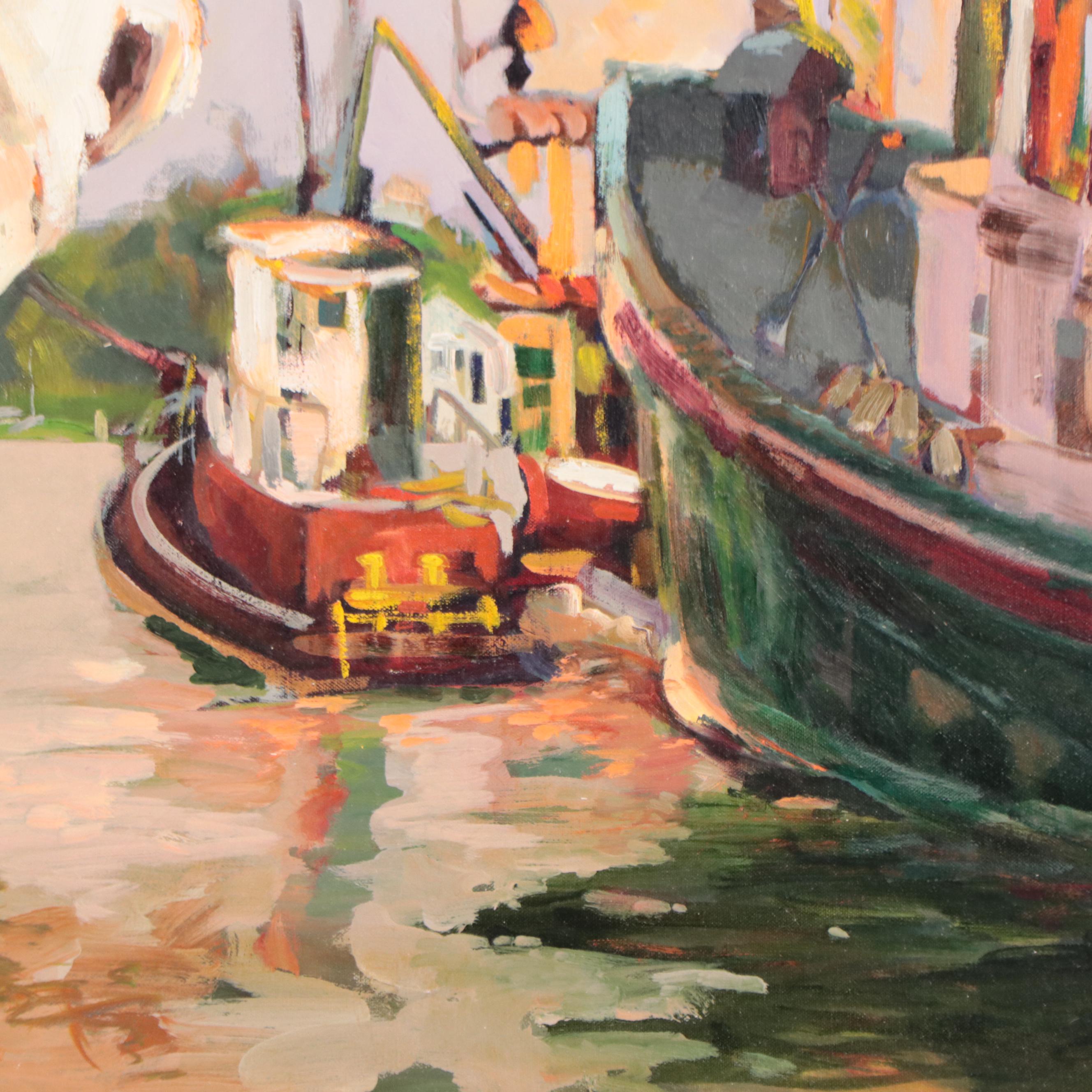 Gail "Gaia" Morrison Impressionist Style Harbor Scene Oil Painting | EBTH