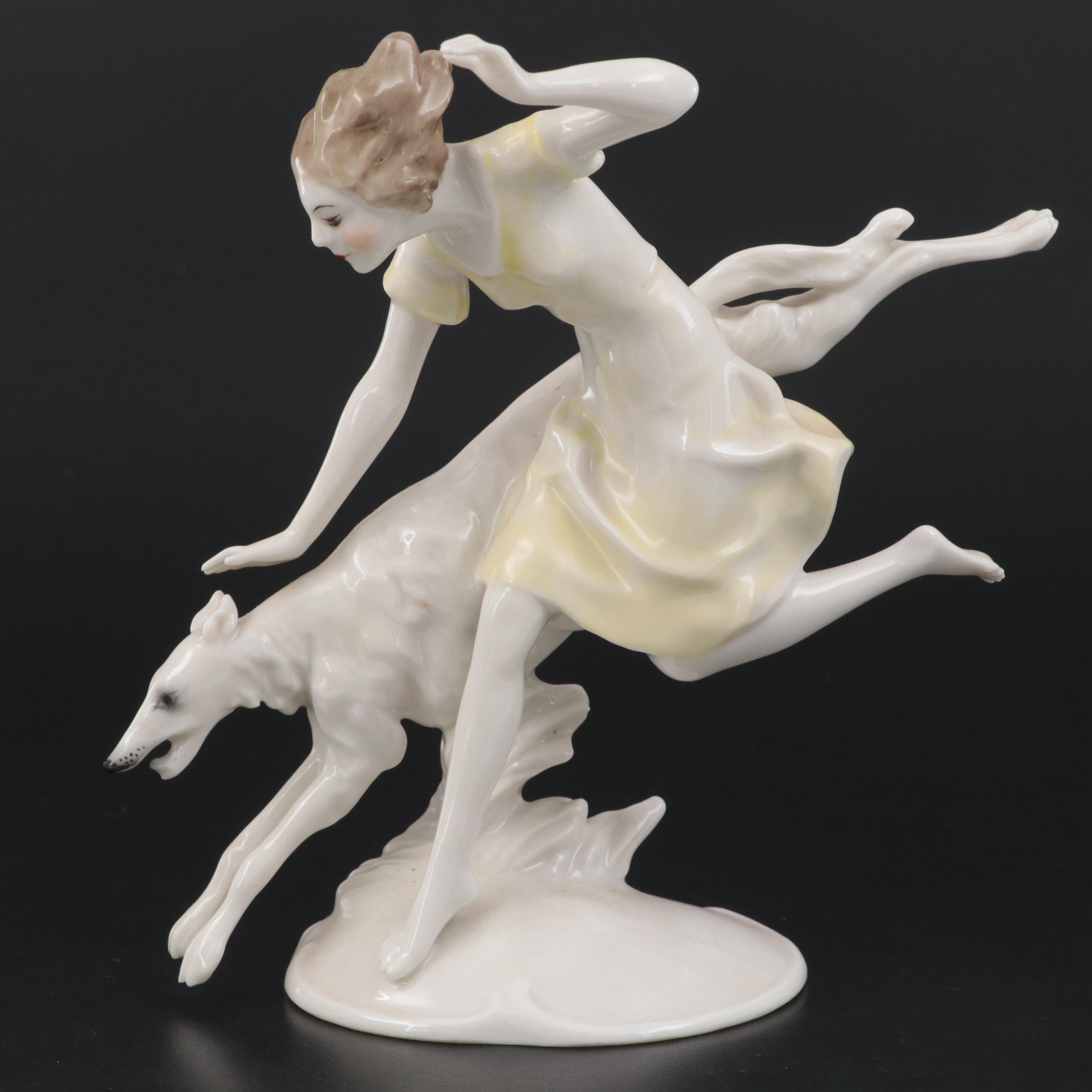 Karl Tutter for Hutschenreuther "Girl with Greyhound" Figurine, Mid ...