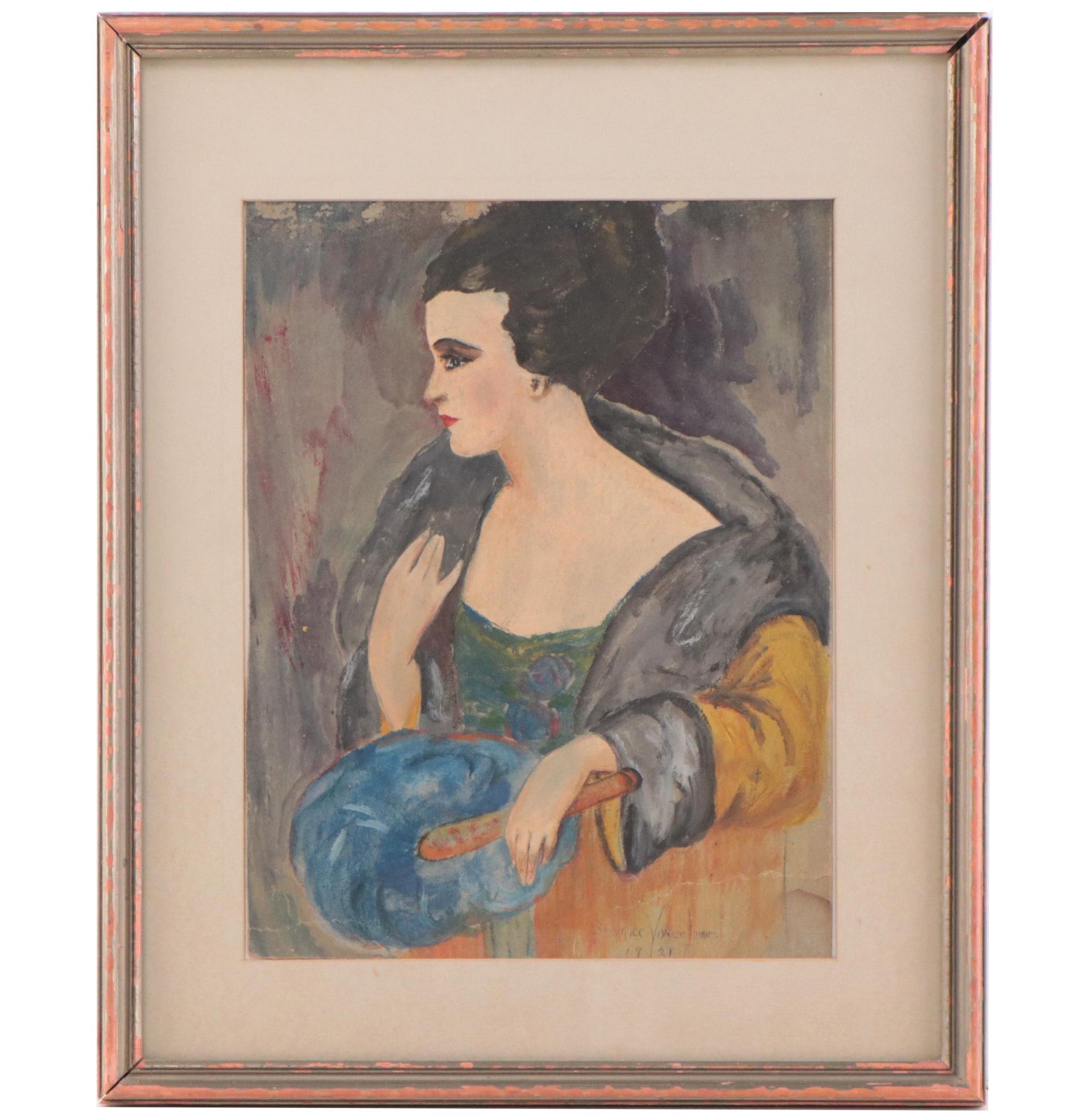 Beatrice Vanee Lowe Portrait Gouache Painting, 1921 | EBTH