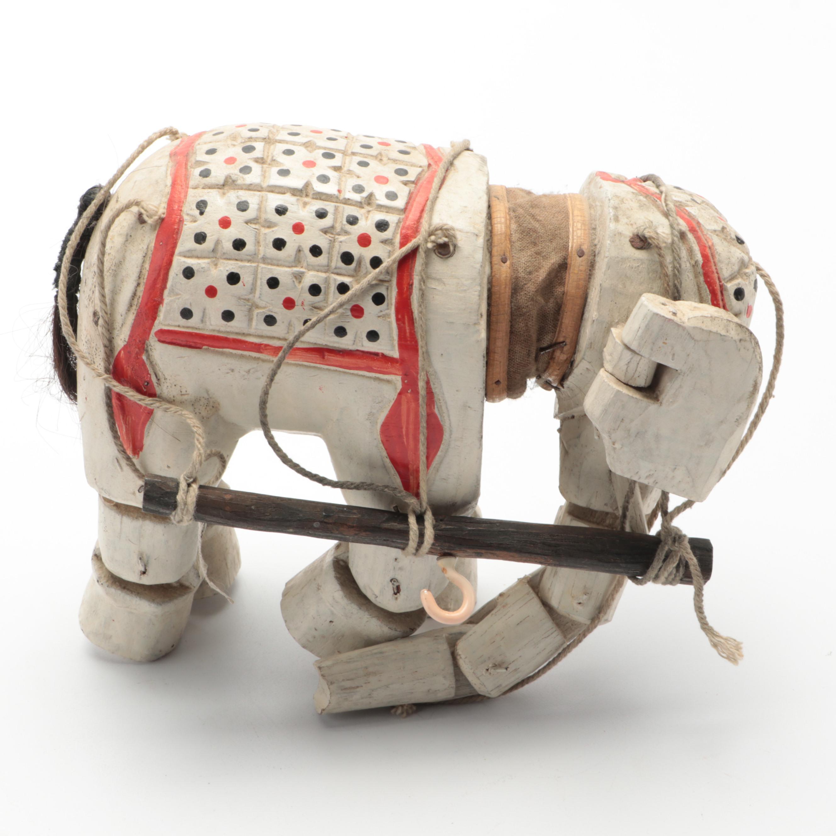 Anglo-Indian Folk Art Marionette Elephant Puppet with Carved Thai ...