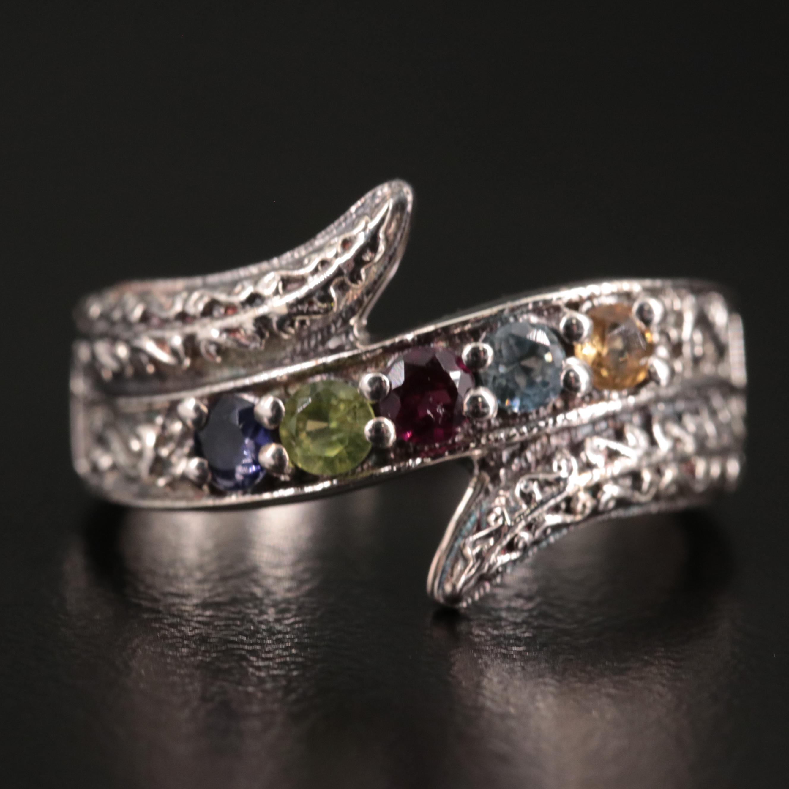 Sterling Peridot, Garnet, and Blue Topaz Ring | EBTH