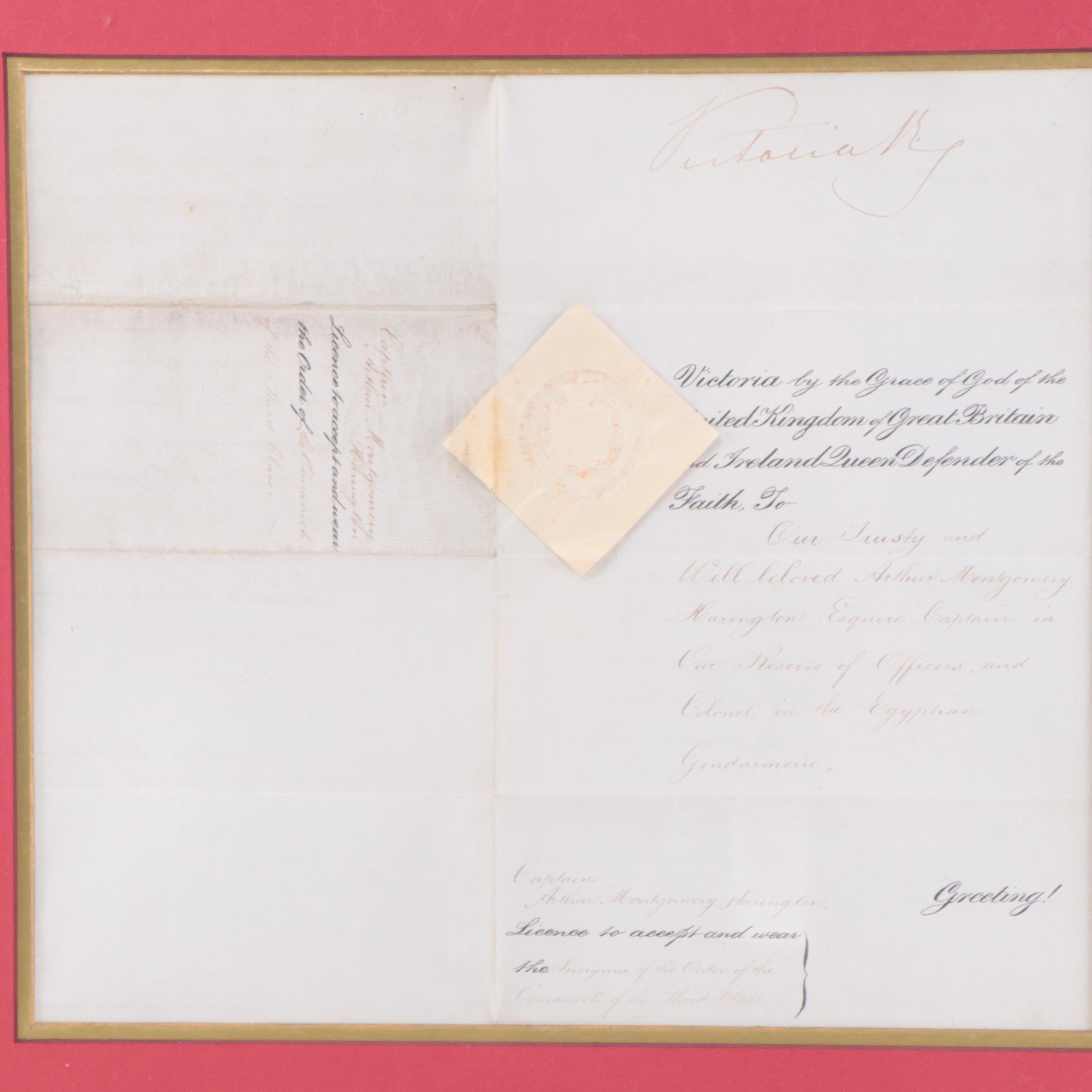 Queen Victoria Letter to Arthur Montgomery Harington, 1856 | EBTH