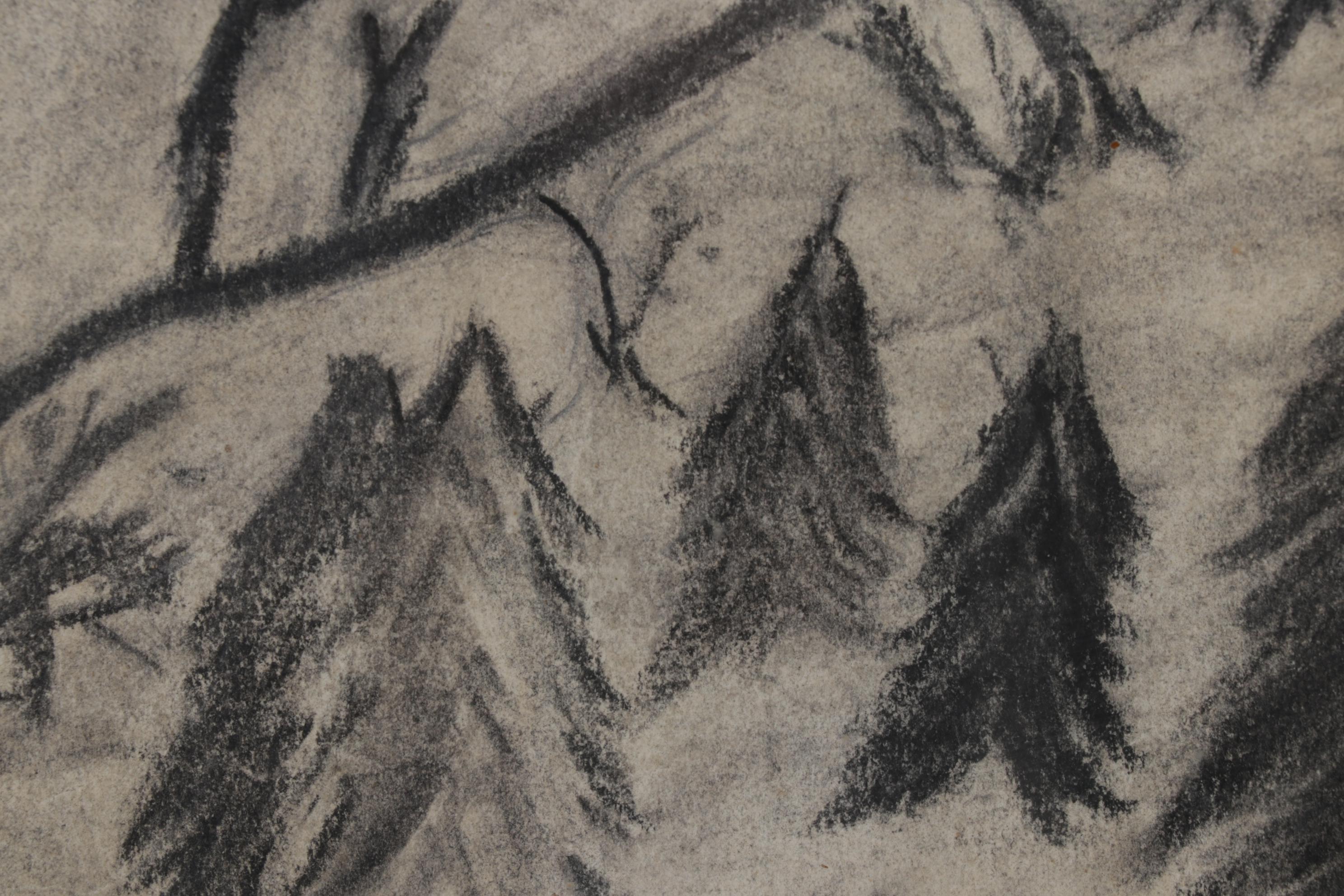 Dwayne Connor Landscape Charcoal Drawing of Log Cabin, Circa 1965 | EBTH