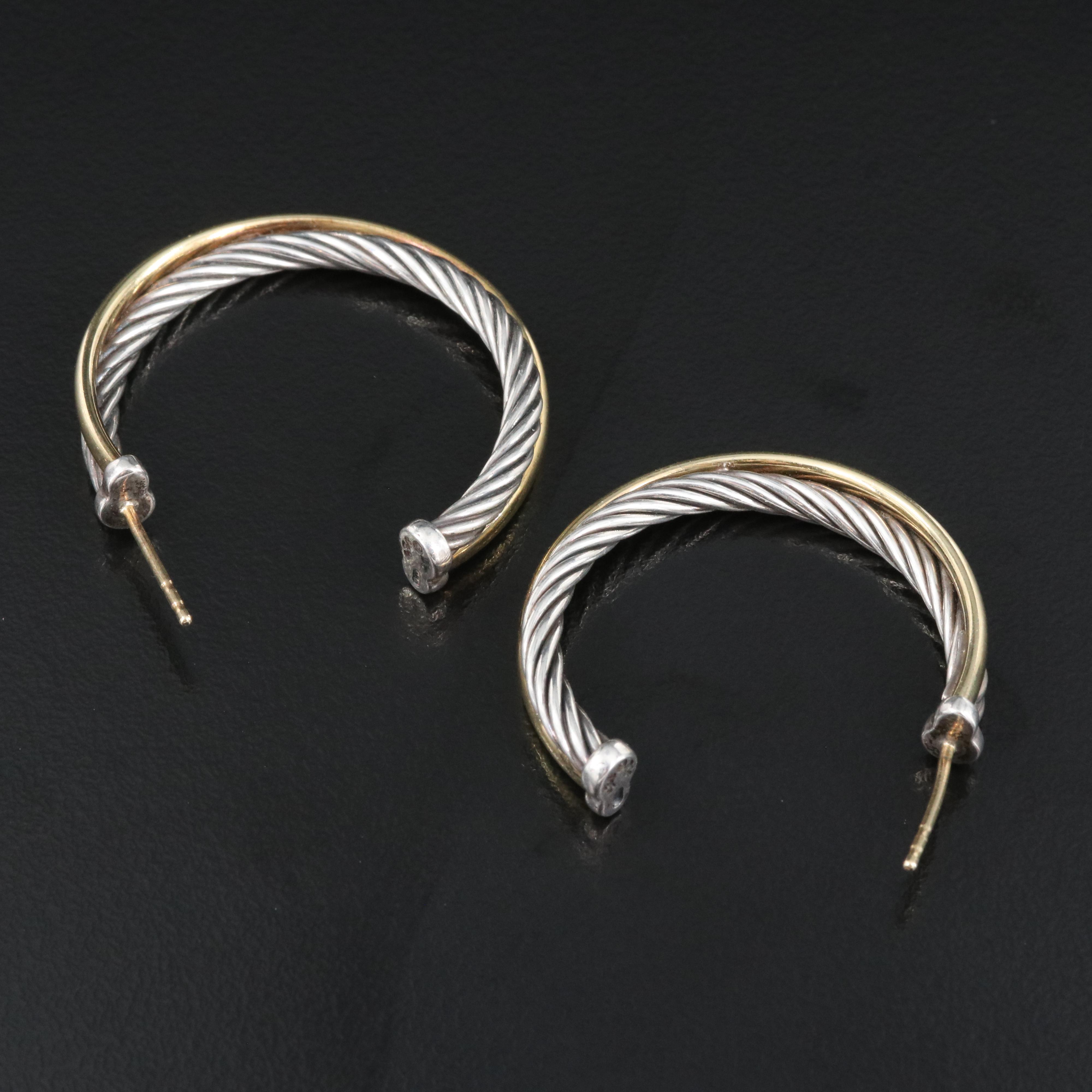 David Yurman "Crossover" Sterling Hoops with Bonded 18K Accents | EBTH