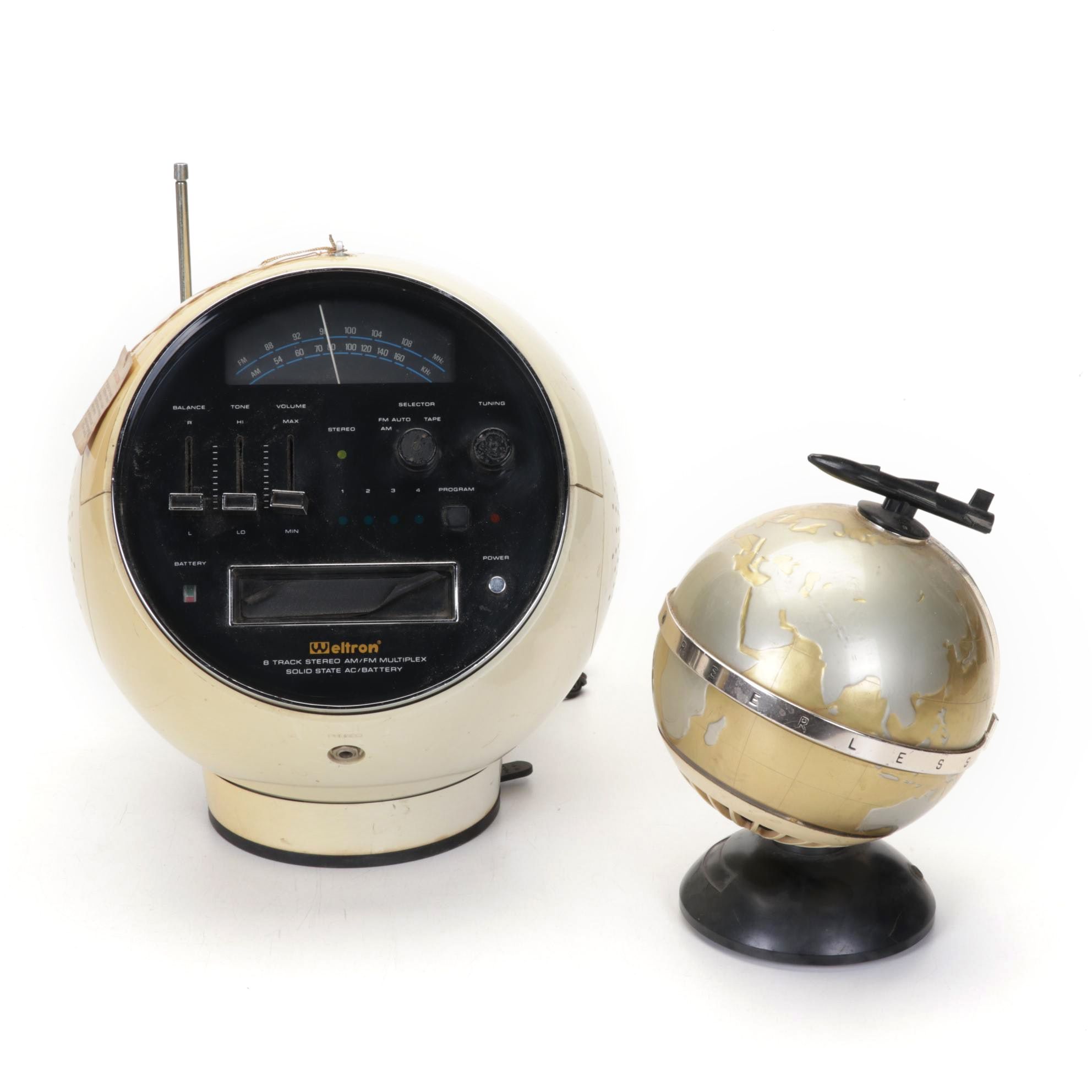 Weltron Globe Shaped Radio and 8-Track Tape Player and Peerless ...