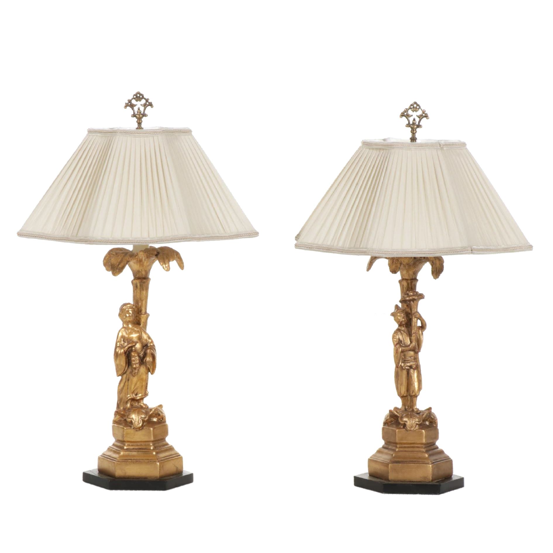 Pair of Chelsea House Gilt Metal Figural Table Lamps with Custom Shades ...
