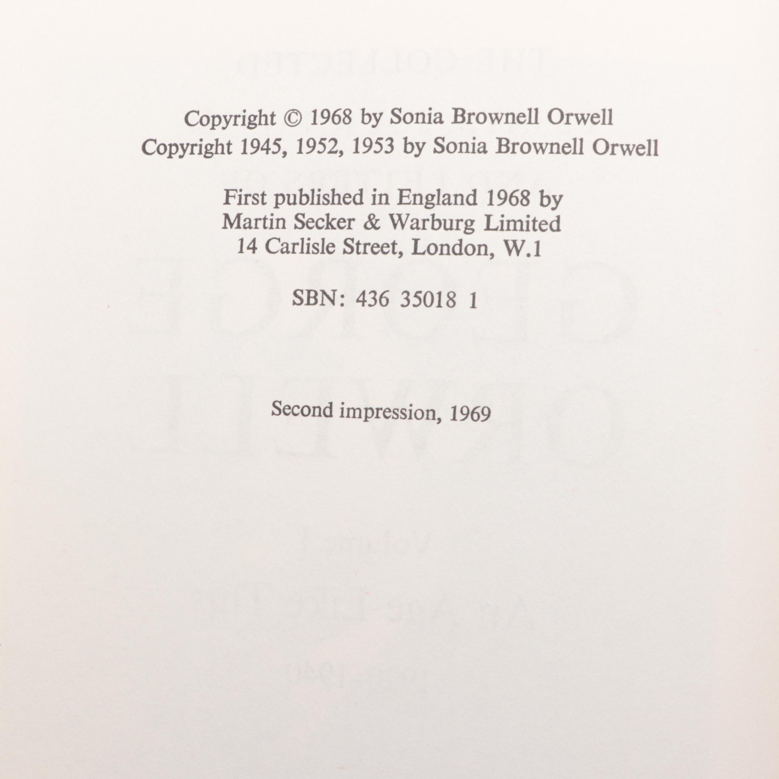 "George Orwell" Partial Volume Set Edited by Sonia Orwell, 1969 | EBTH