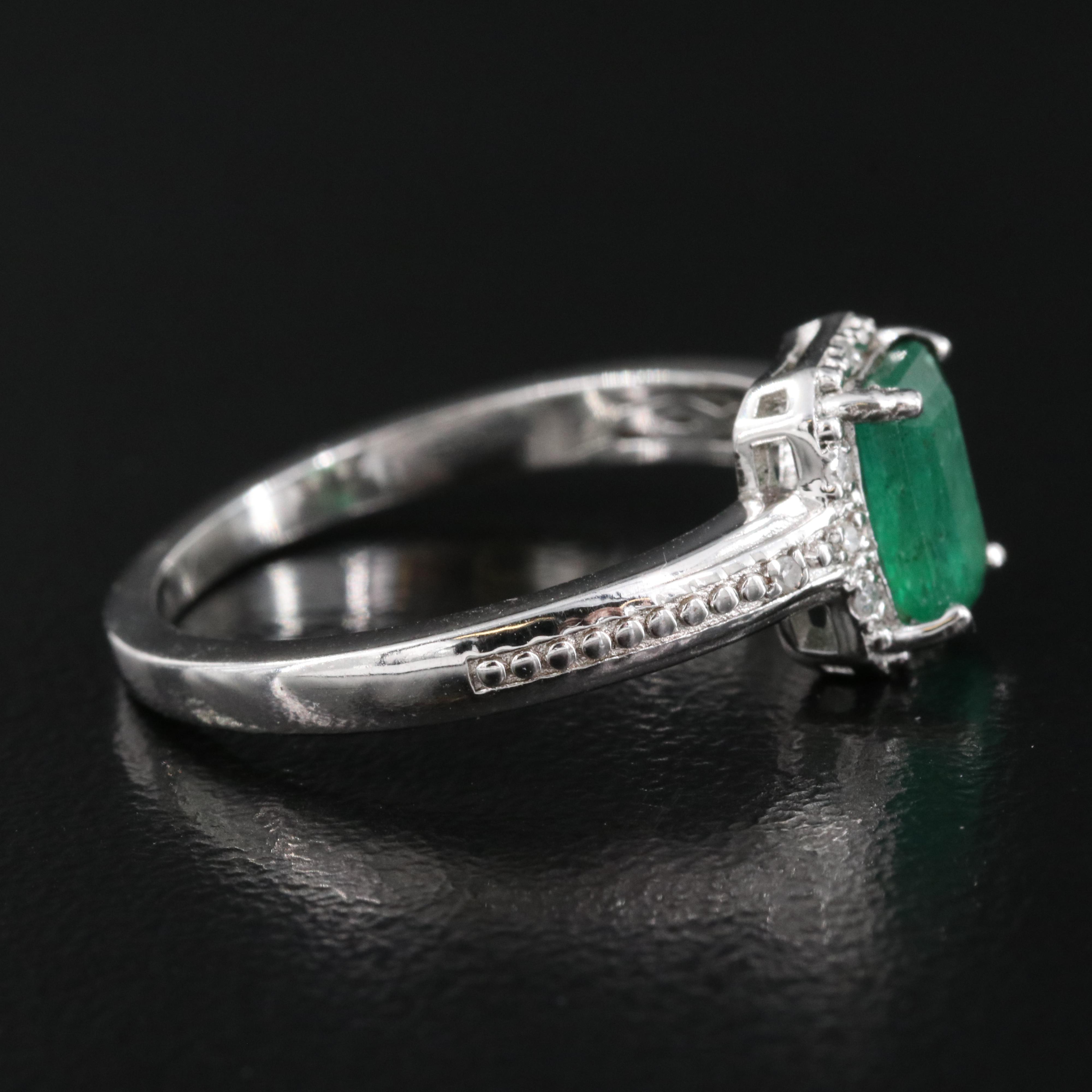Sterling Emerald and Diamond Ring | EBTH