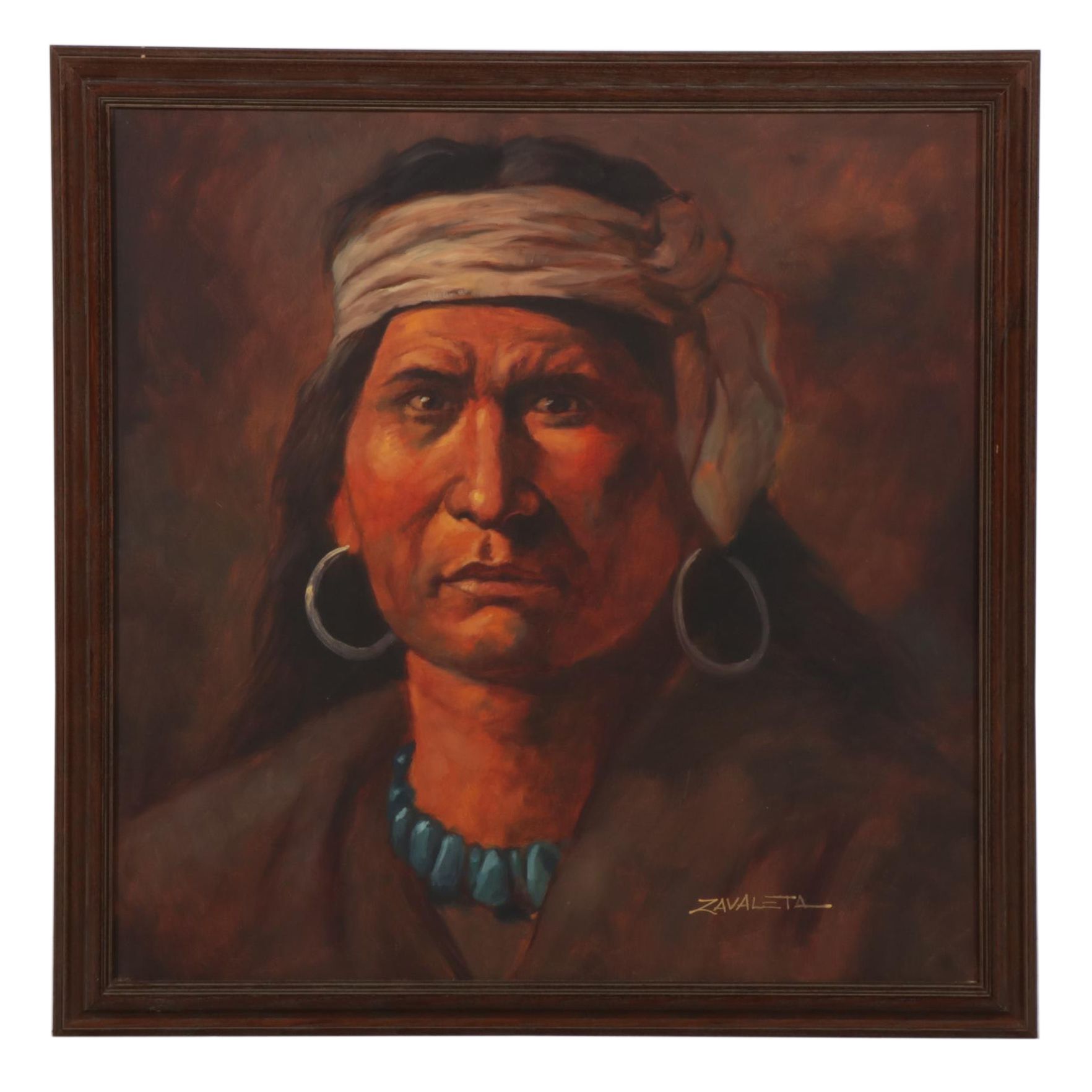 Severo Enrique Zavaleta Portrait Oil Painting of Native American, Circa ...