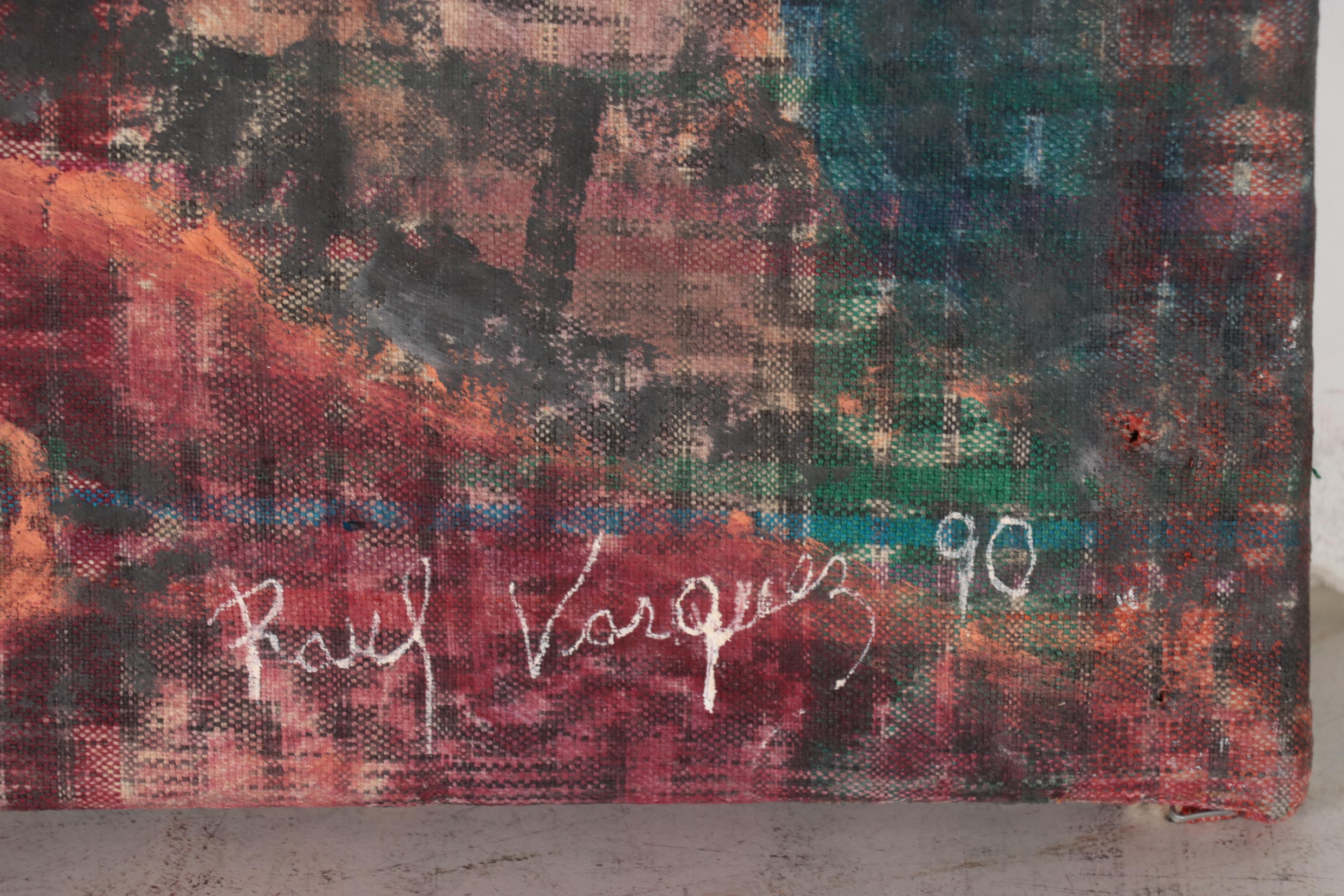 Raul Vasquez Saez Oil Painting of a Figurative Scene with Birds, 1990 ...