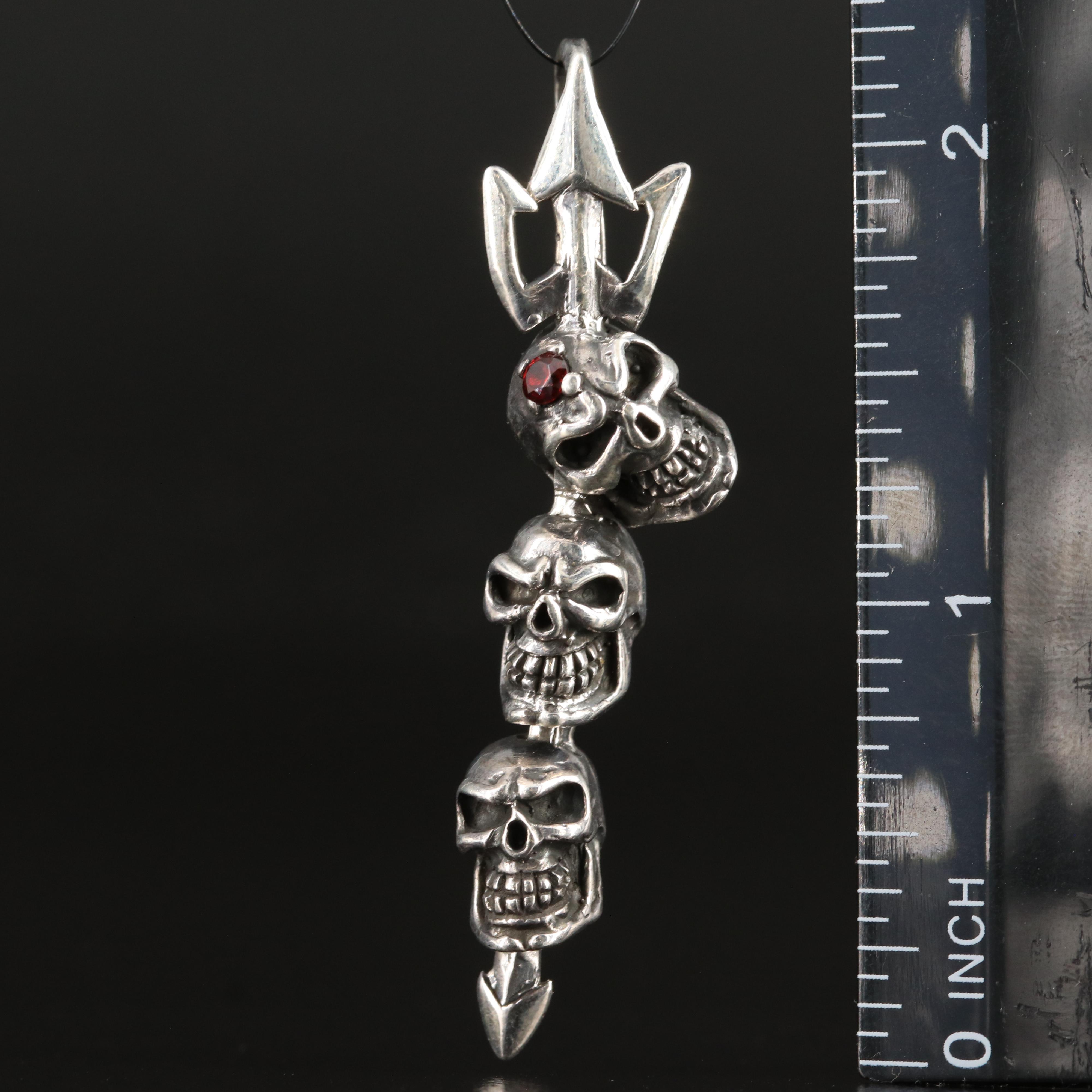 Sterling Silver Trident with Impaled Skull Trio Pendant | EBTH