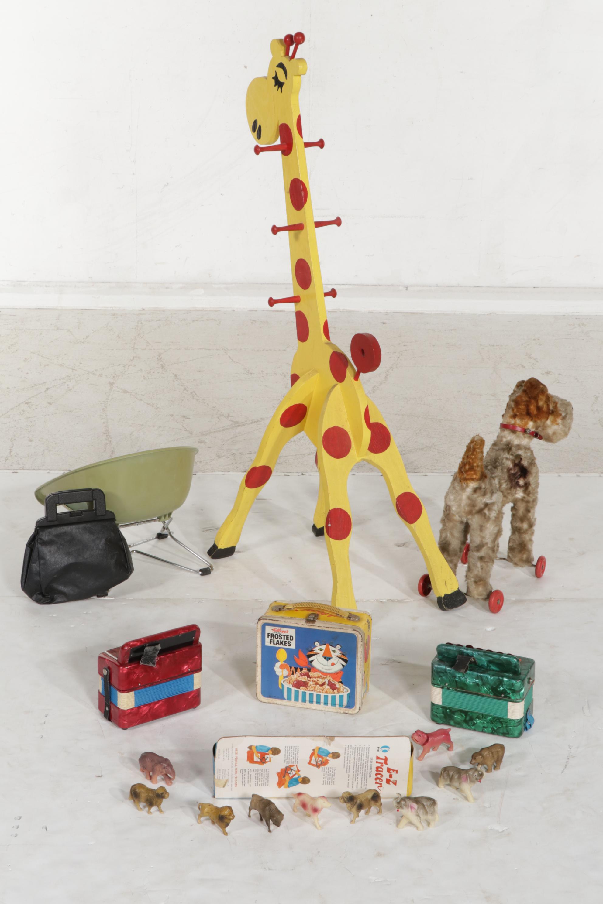 Wooden Giraffe Shaped Coat Rack with Rice Crispy Treats Lunch Box and ...