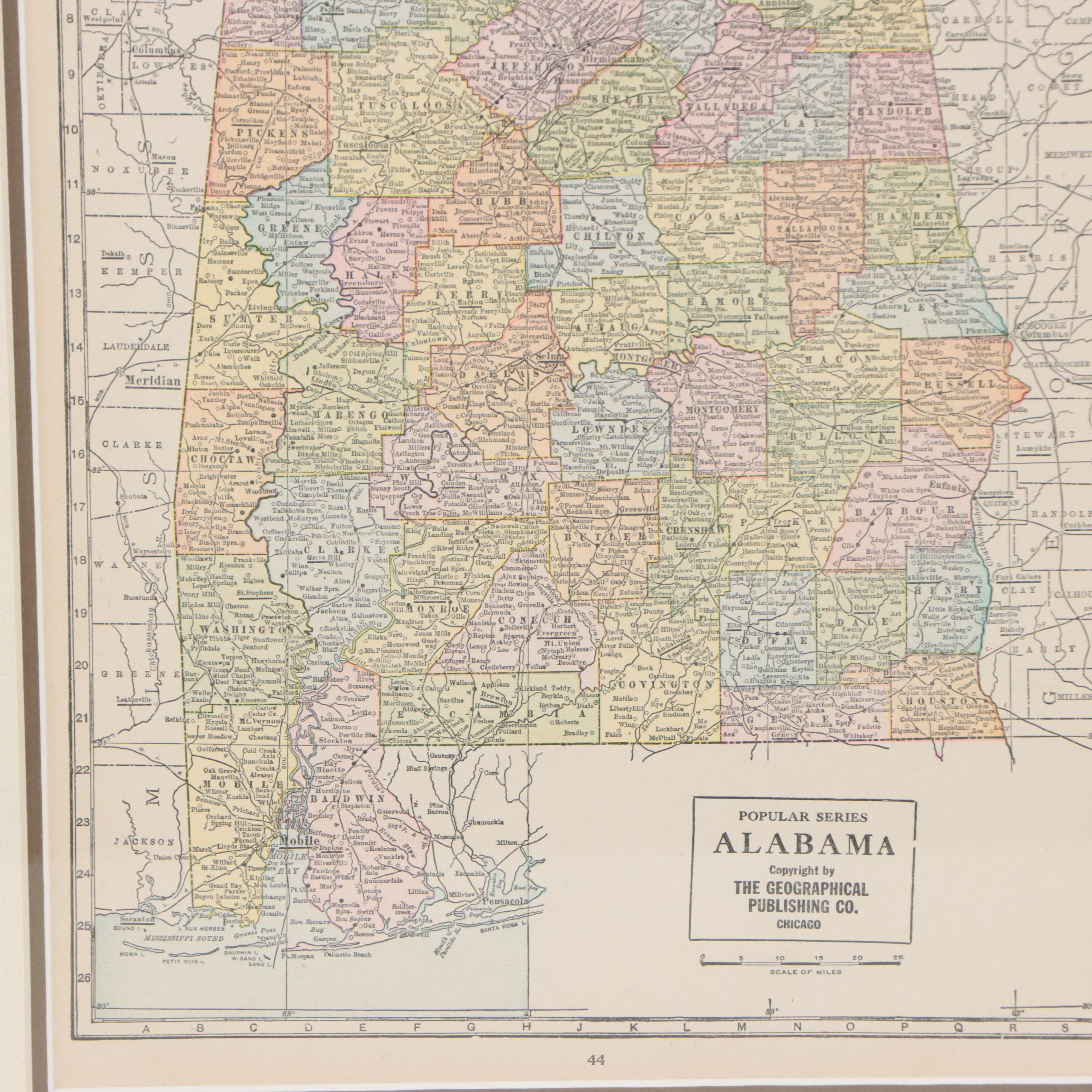 The Geographical Publishing Co. Map "Alabama," Early 20th Century | EBTH