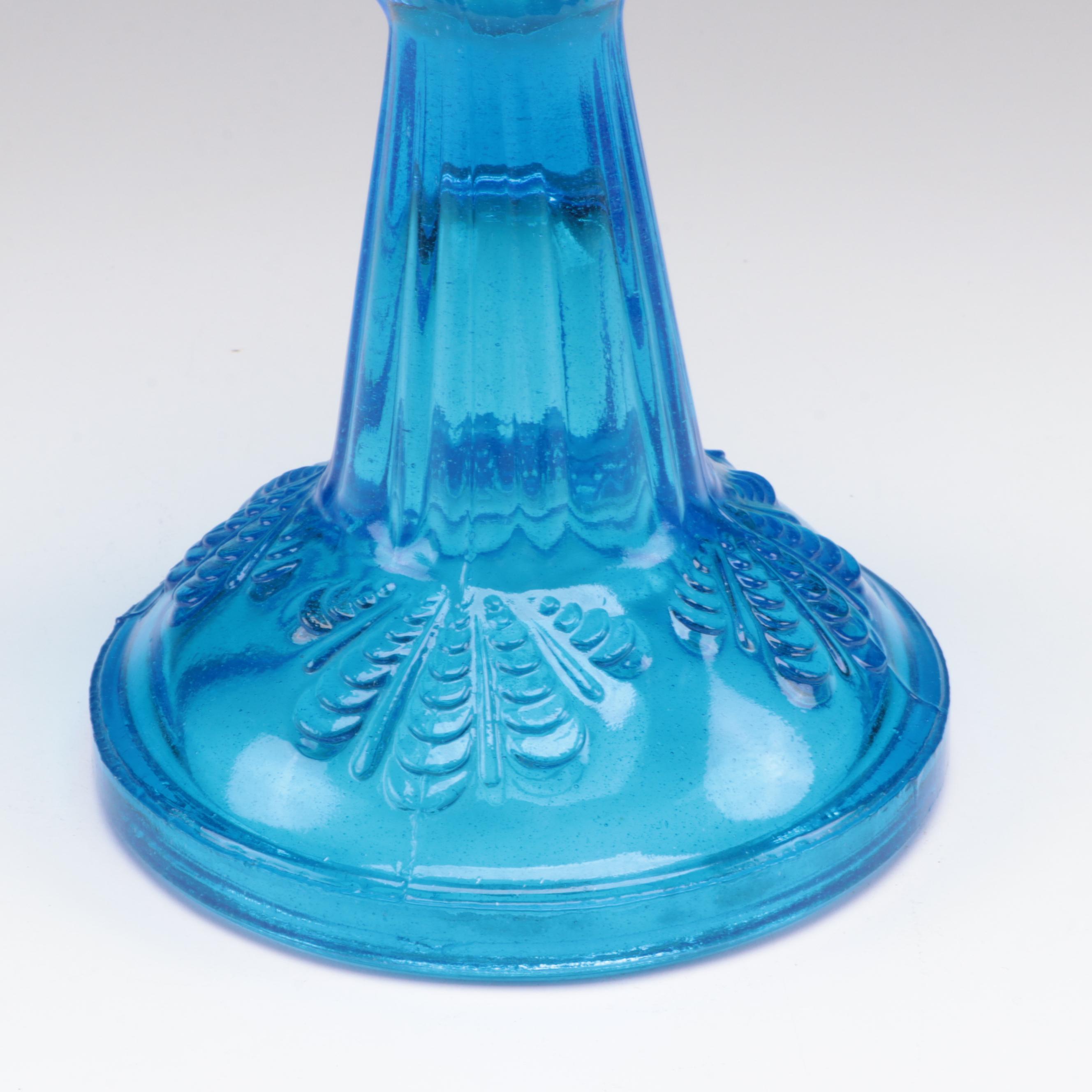 Palmetto Style Glass With Blue Pressed Glass Oil Lamp Fonts, Late 19th ...
