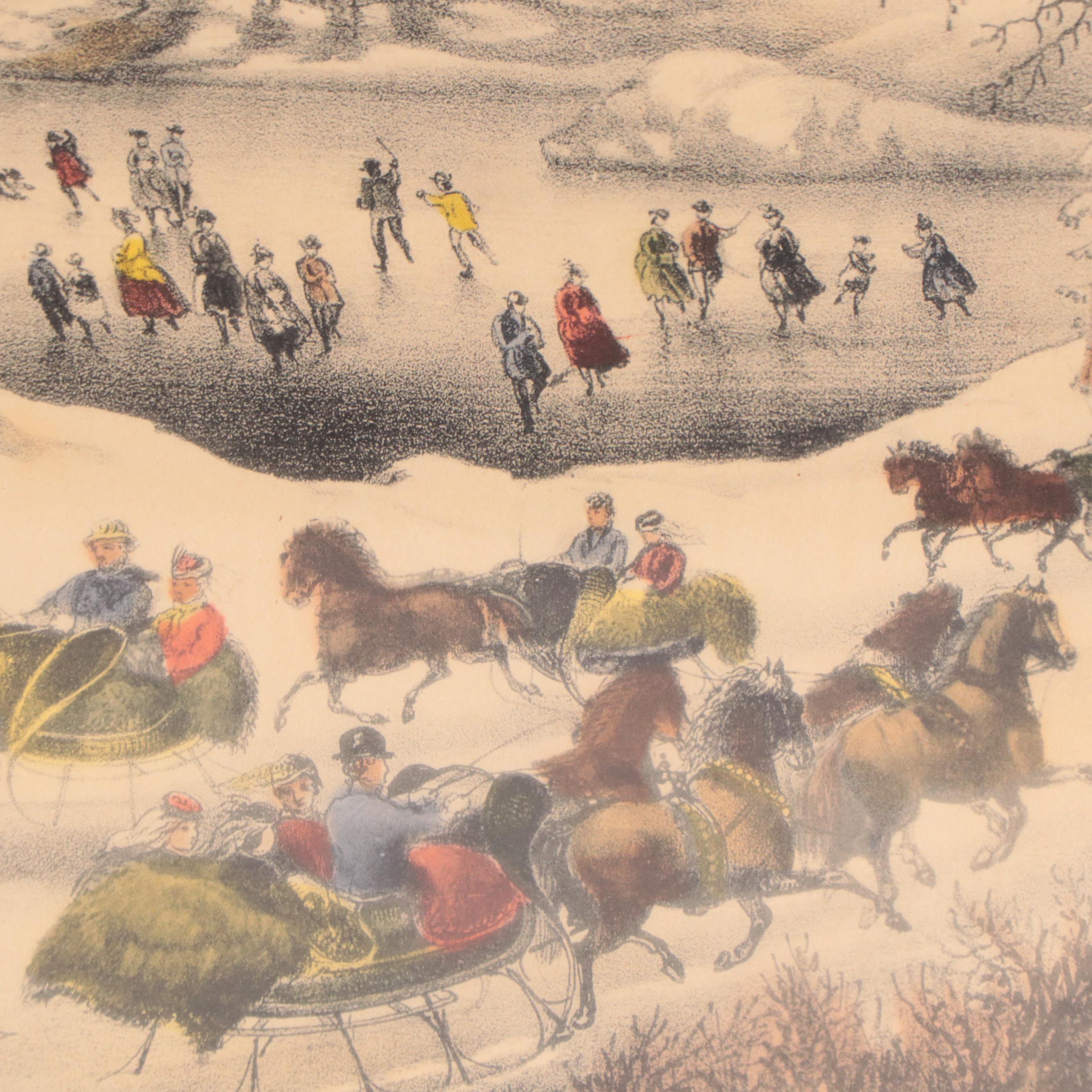 Currier & Ives Hand-Colored Lithographs of Winter Scenes | EBTH