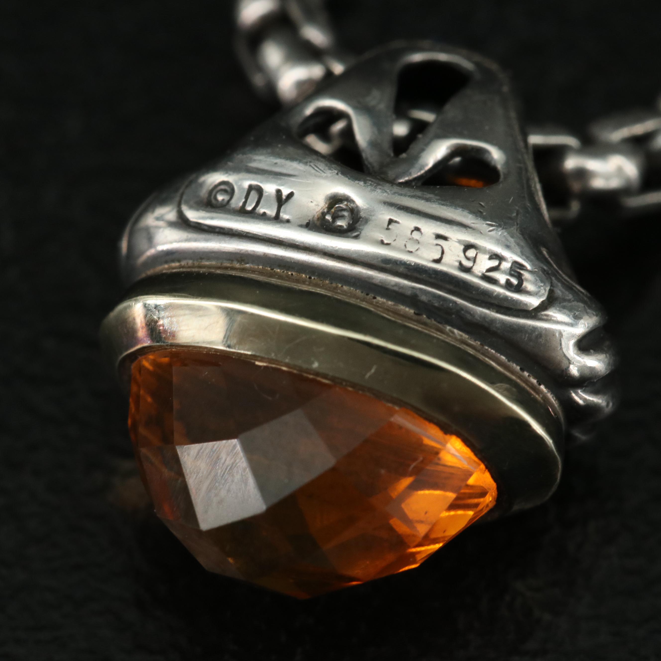 David Yurman Sterling Citrine Acorn Pendant Necklace with 14K Accent | EBTH