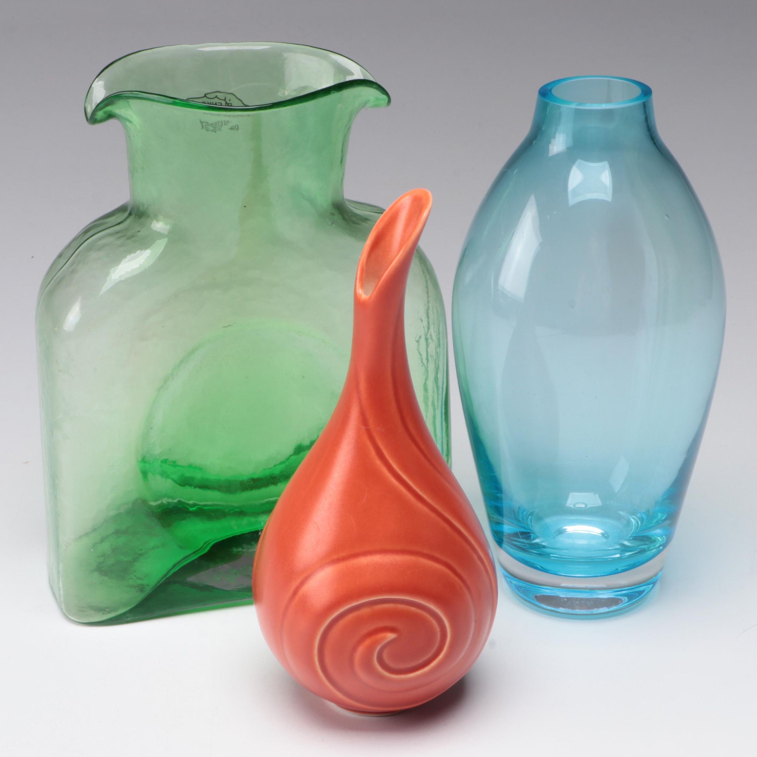 Handcrafted Blenko Glass Vases with Rookwood Pottery Ceramic Vase | EBTH