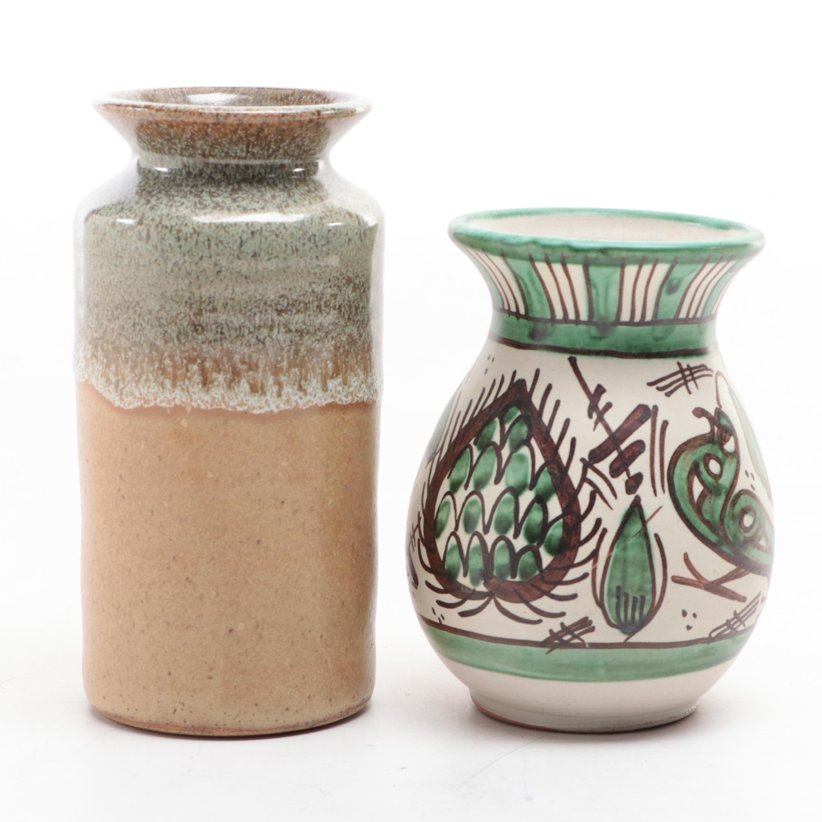 Parsley Pottery and Domingo Punter Art Pottery Vases with Mosaic Glass ...