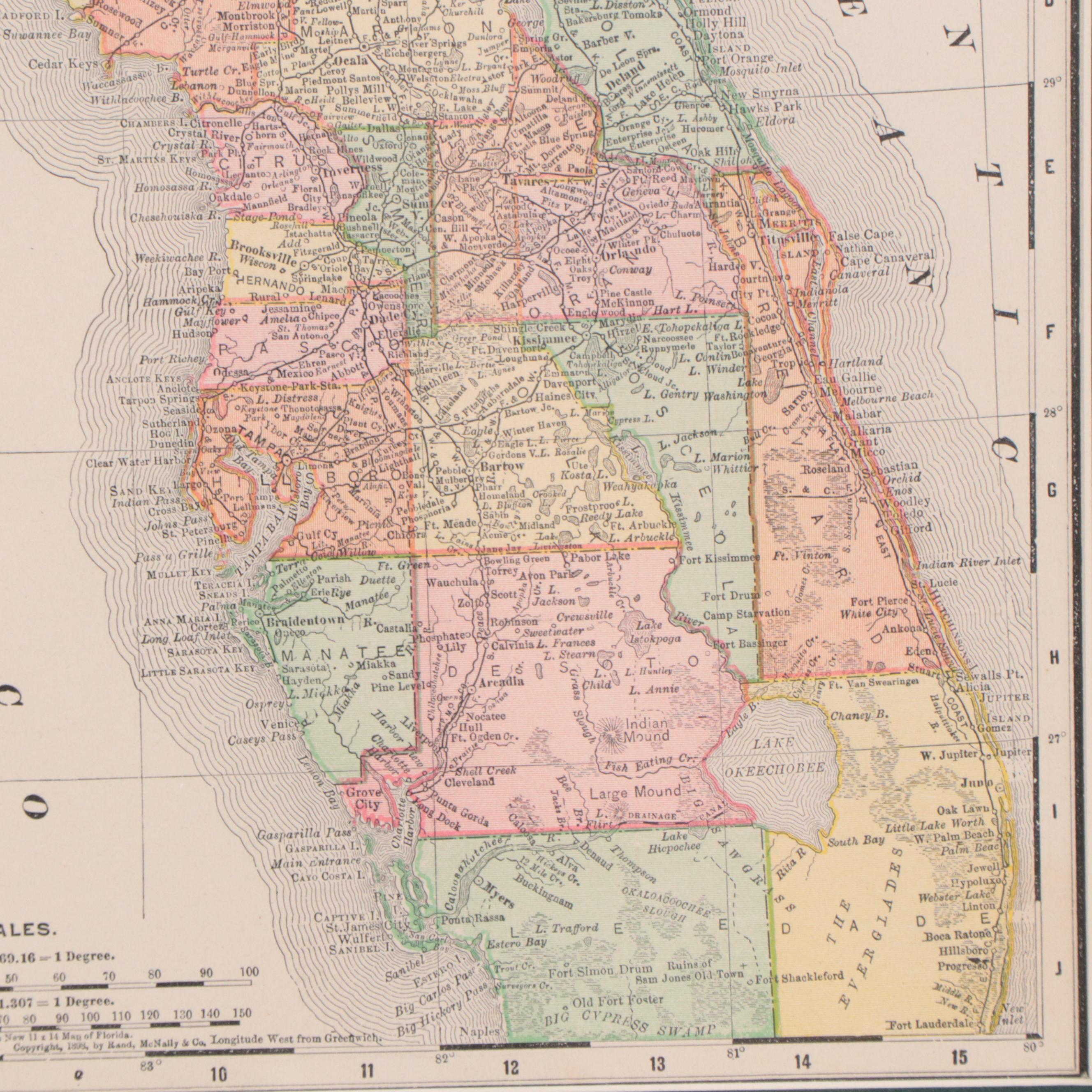 Rand, McNally & Co. Map of Florida, Circa 1895 | EBTH
