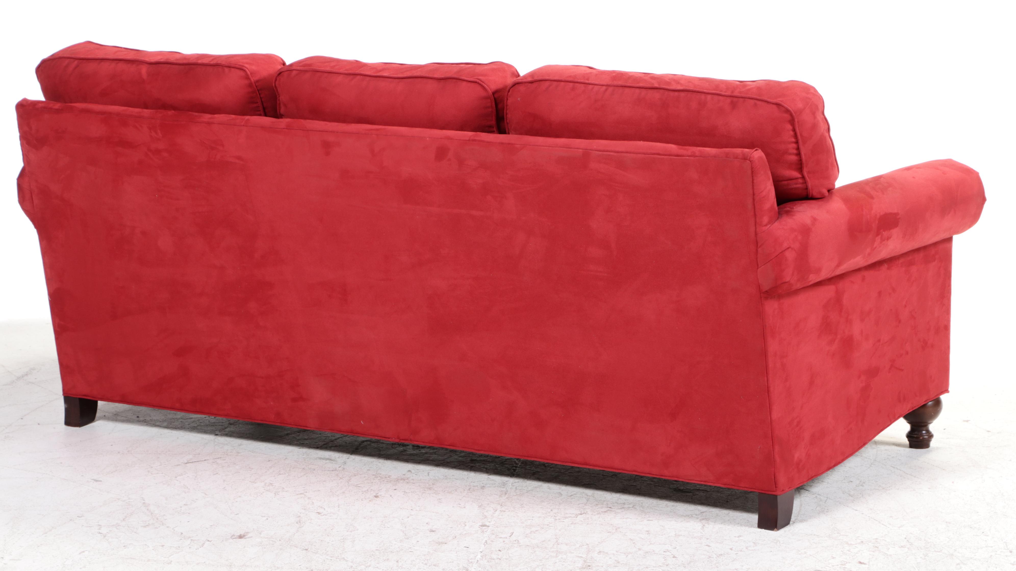 Broyhill Red Microfiber Roll-Arm Sofa with Nailheads | EBTH