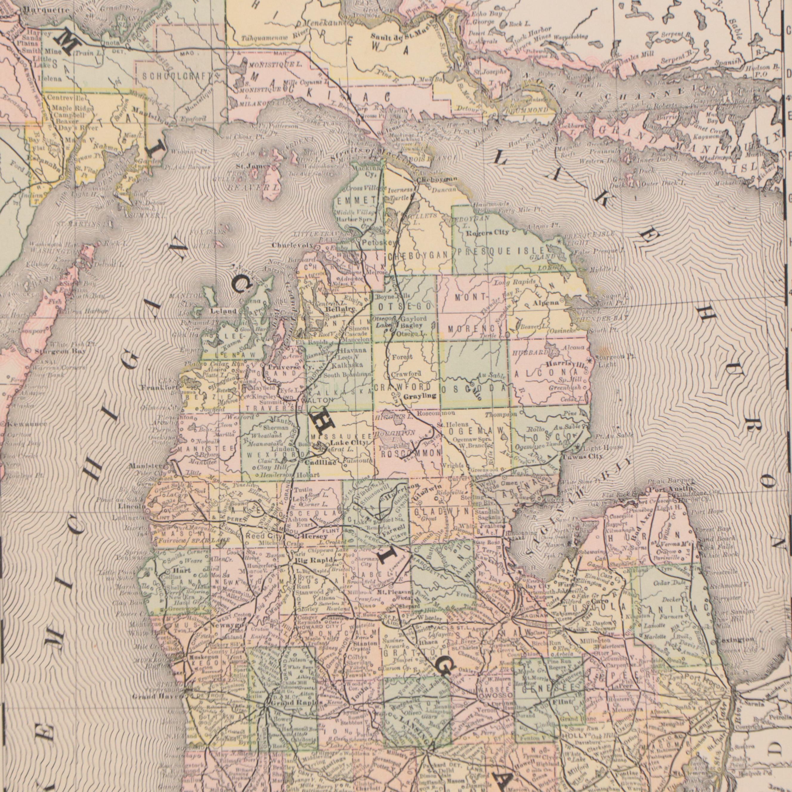 Wax Engraving Map "Michigan," 1881 | EBTH