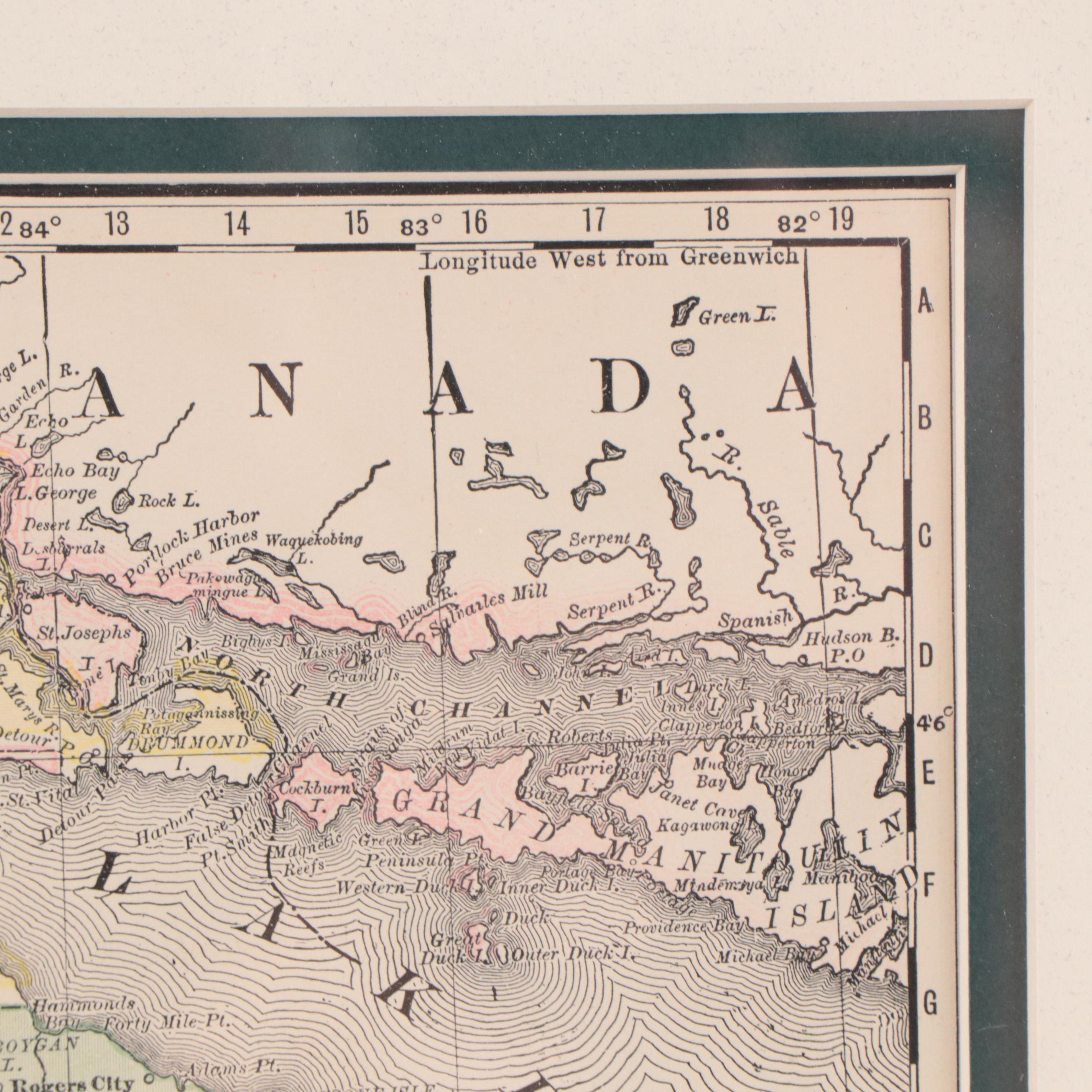 Wax Engraving Map "Michigan," 1881 | EBTH