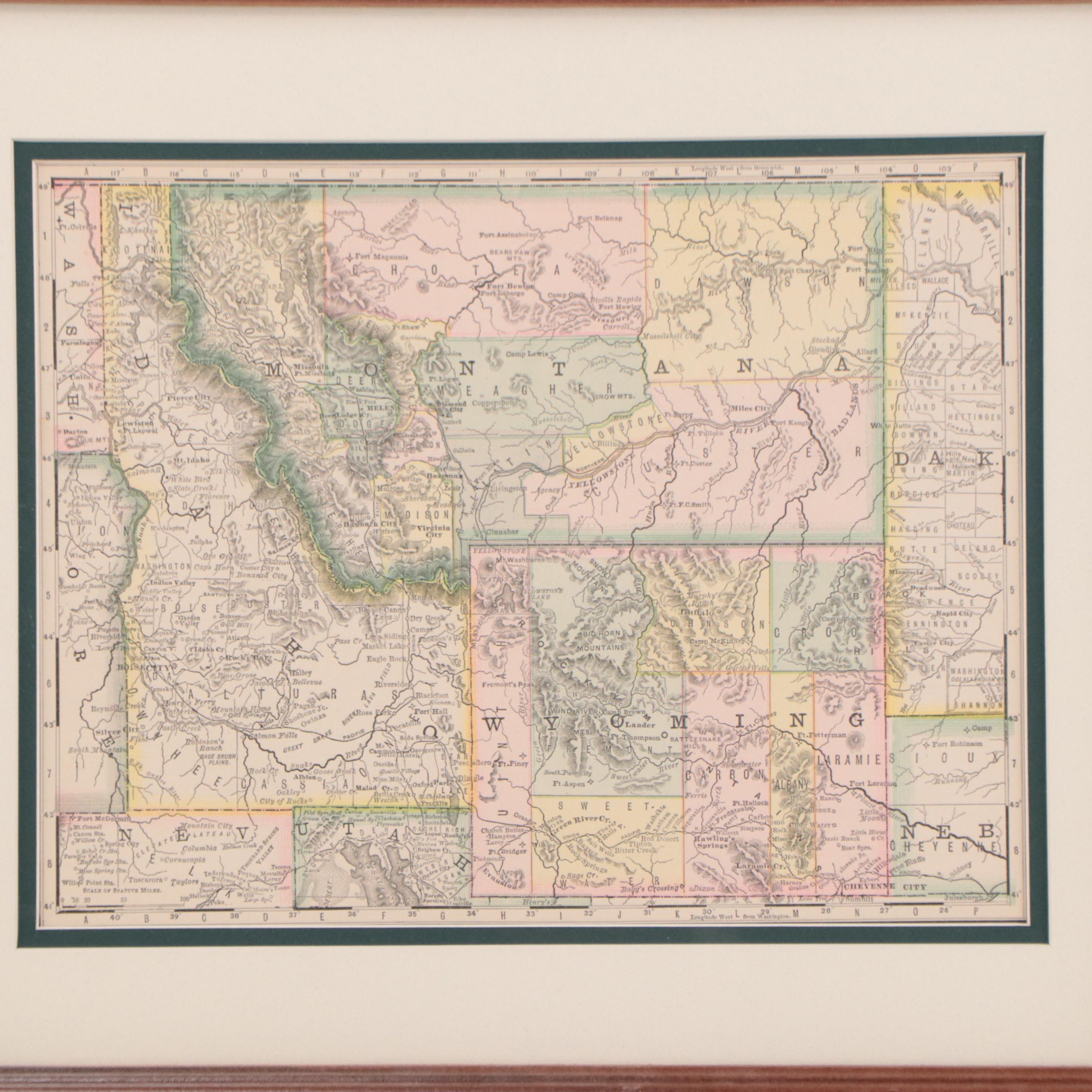 Wax Engraving Map of Intermountain West, 1881 | EBTH