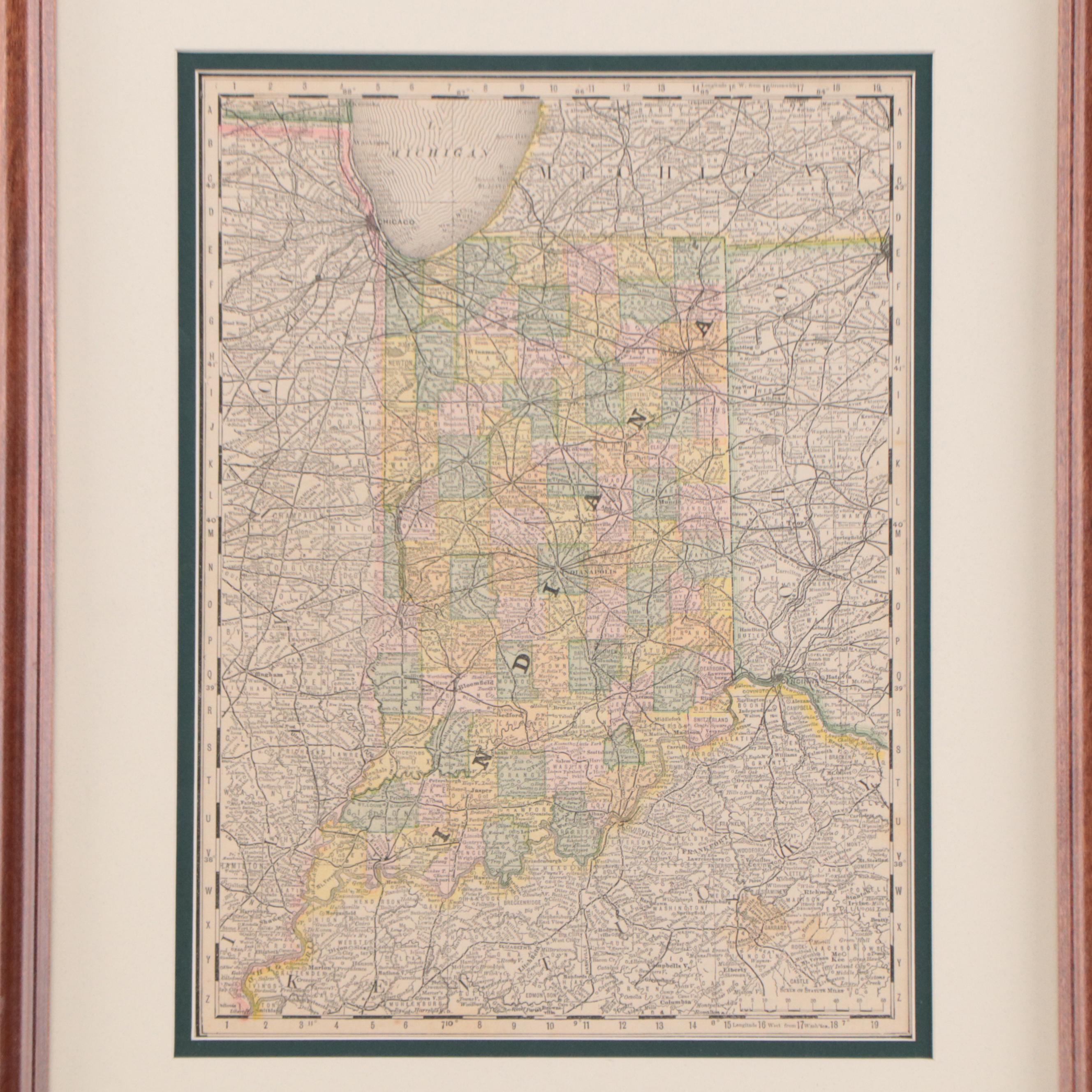 Wax Engraving Map "Indiana," 1881 | EBTH