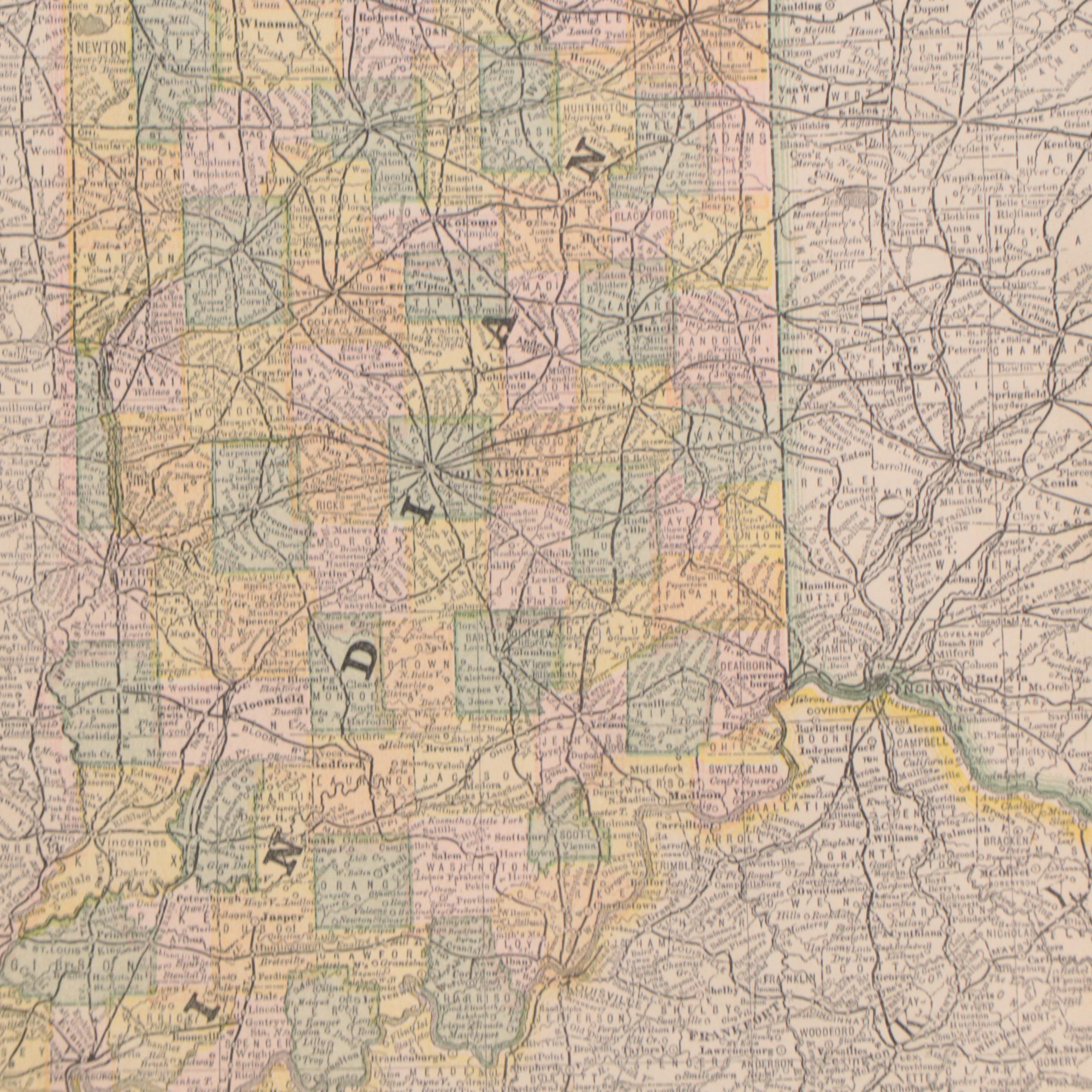 Wax Engraving Map "Indiana," 1881 | EBTH