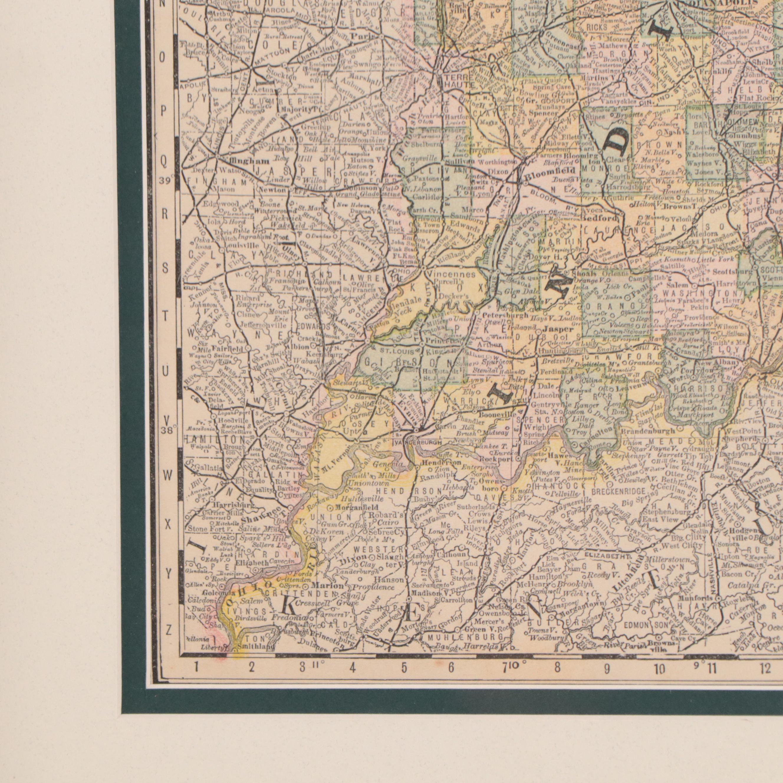 Wax Engraving Map "Indiana," 1881 | EBTH