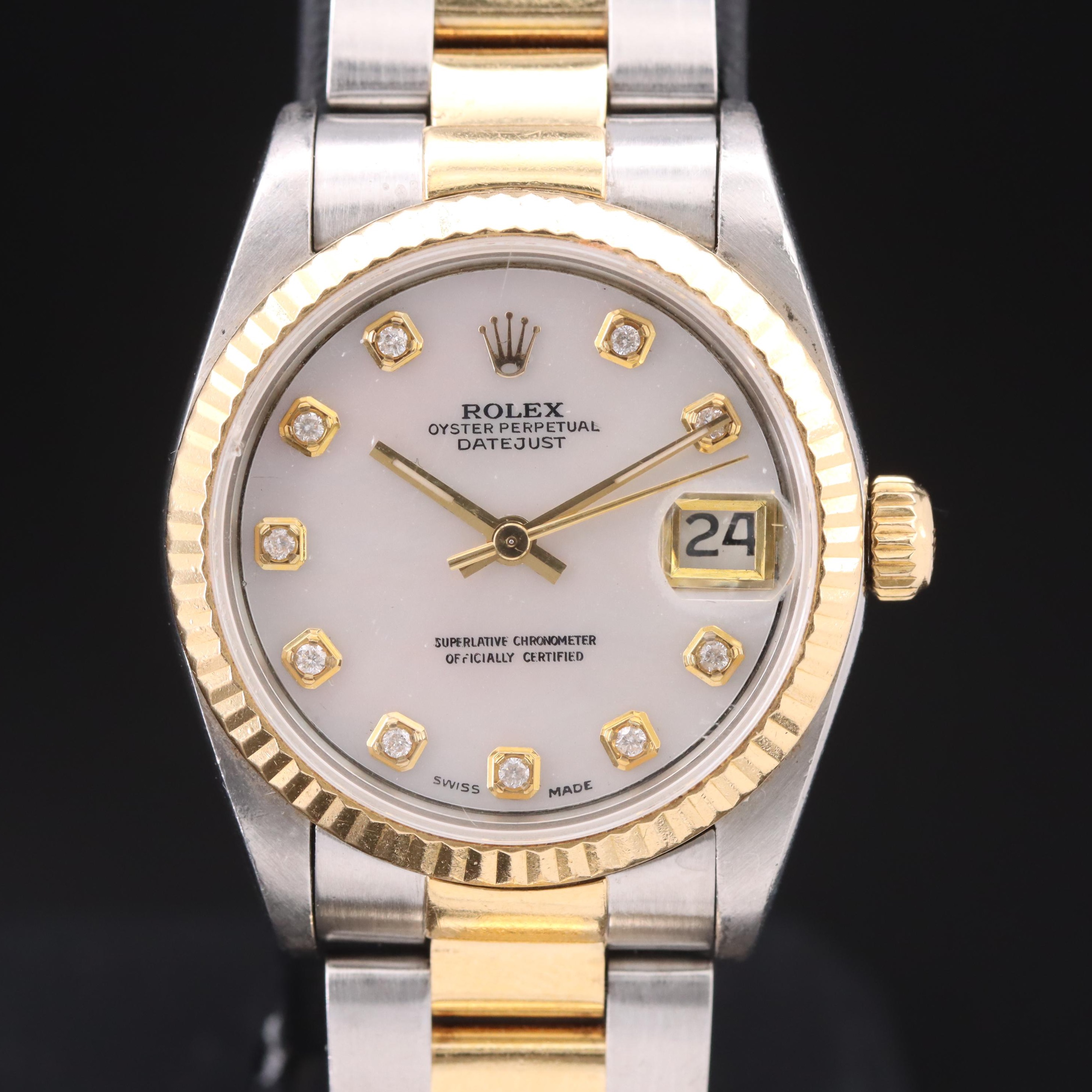 1993 Rolex Oyster Perpetual Mother-of-Pearl Diamond Custom Dial ...