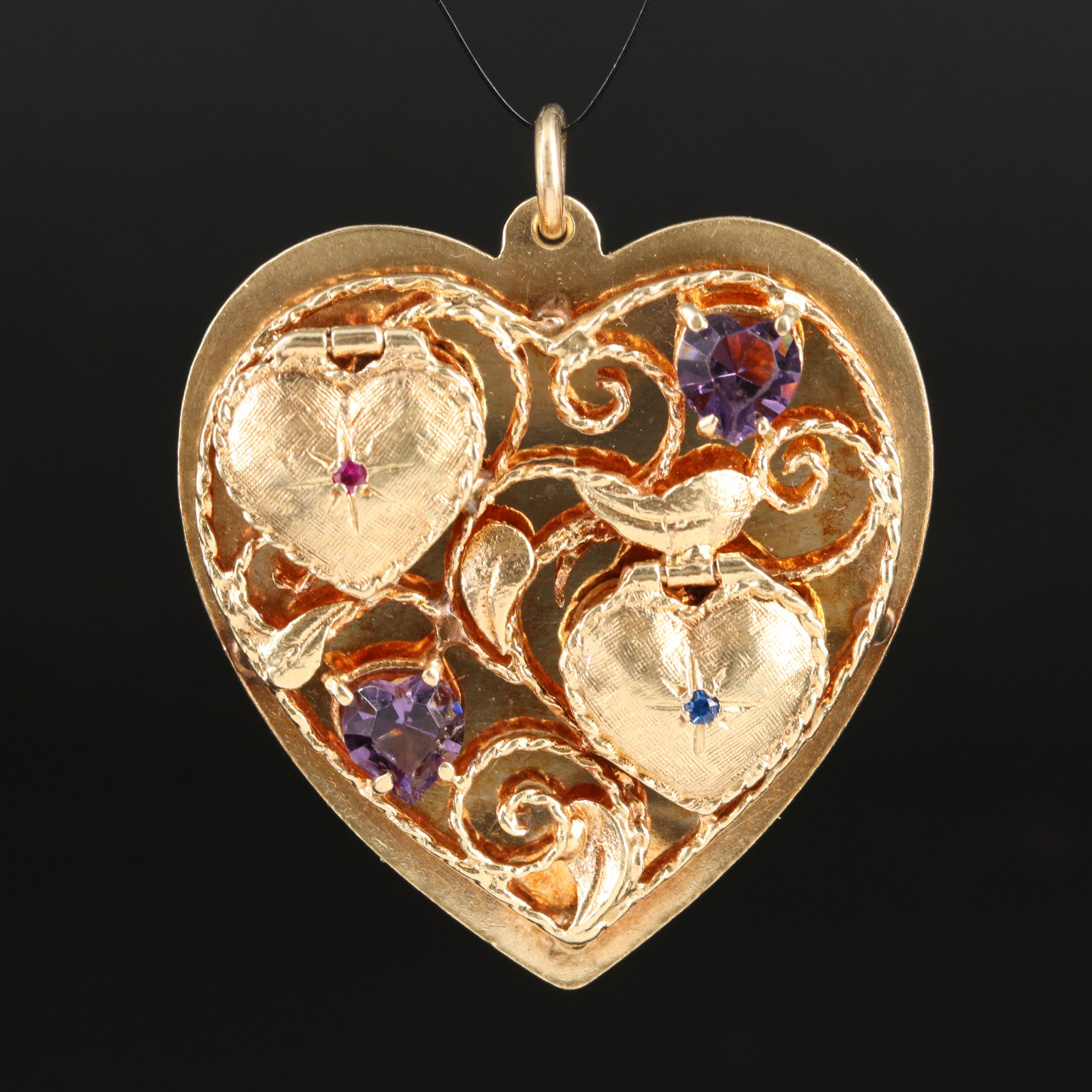 10K and 14K Cubic Zirconia, Ruby and Spinel Heart Locket | EBTH