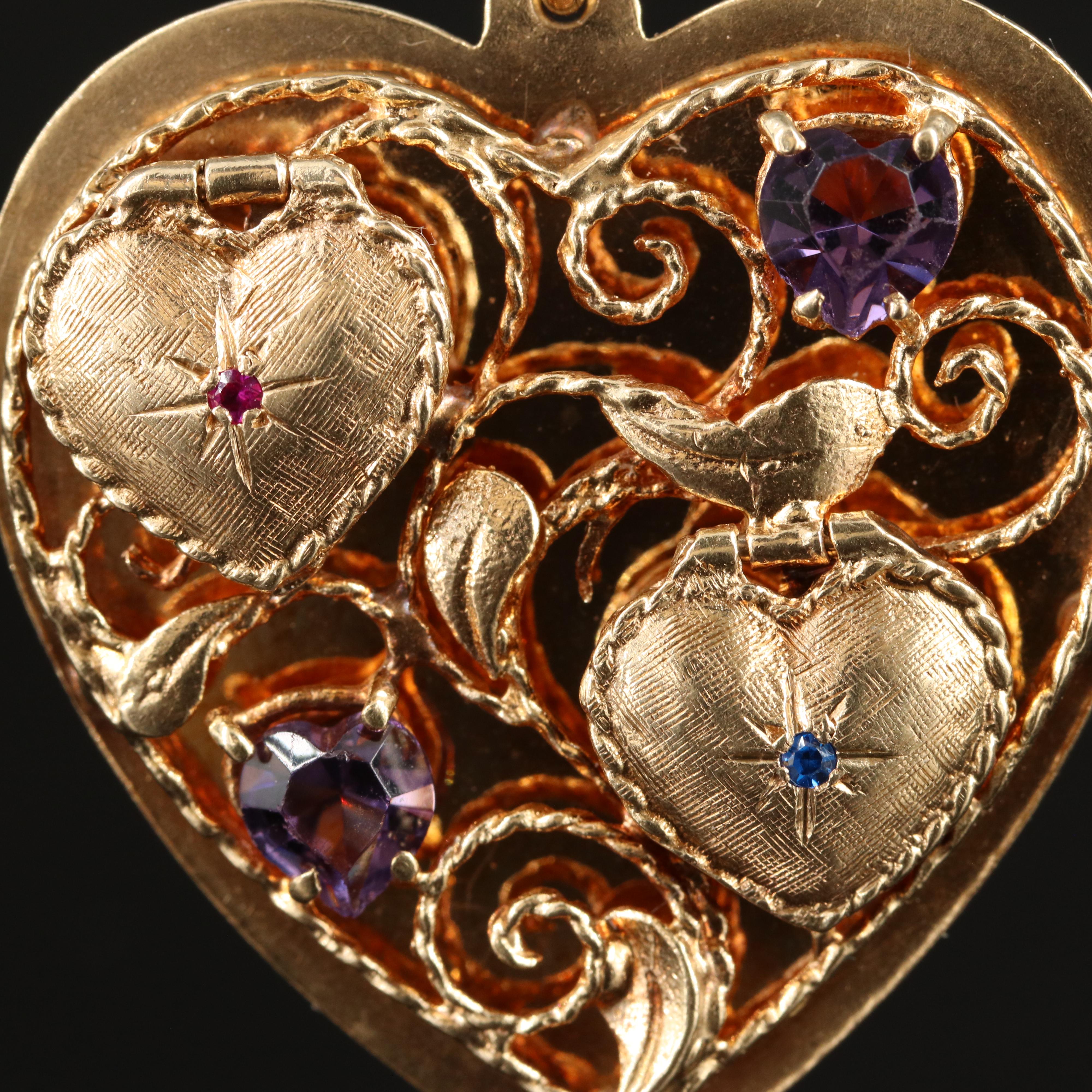 10K and 14K Cubic Zirconia, Ruby and Spinel Heart Locket | EBTH