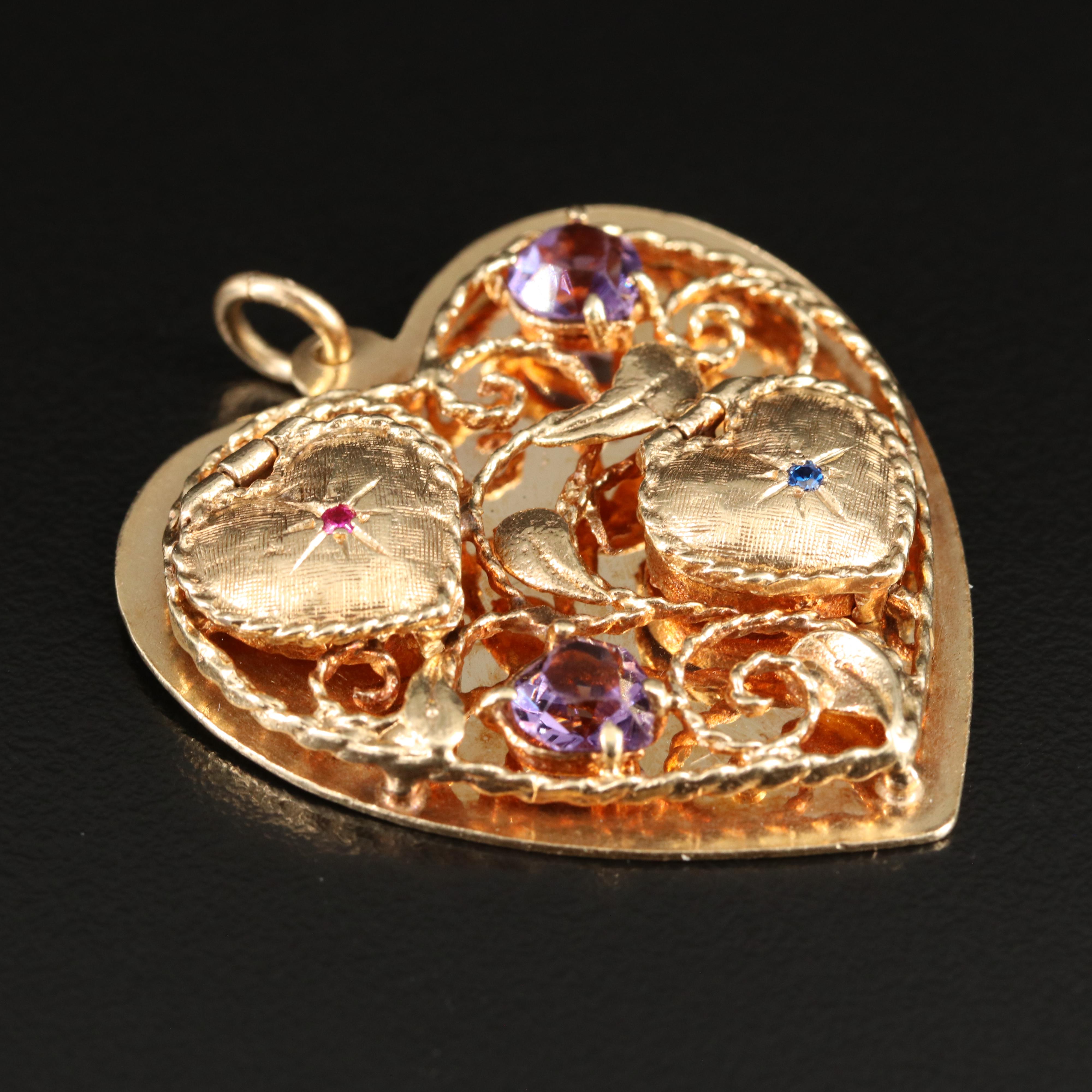 10K and 14K Cubic Zirconia, Ruby and Spinel Heart Locket | EBTH