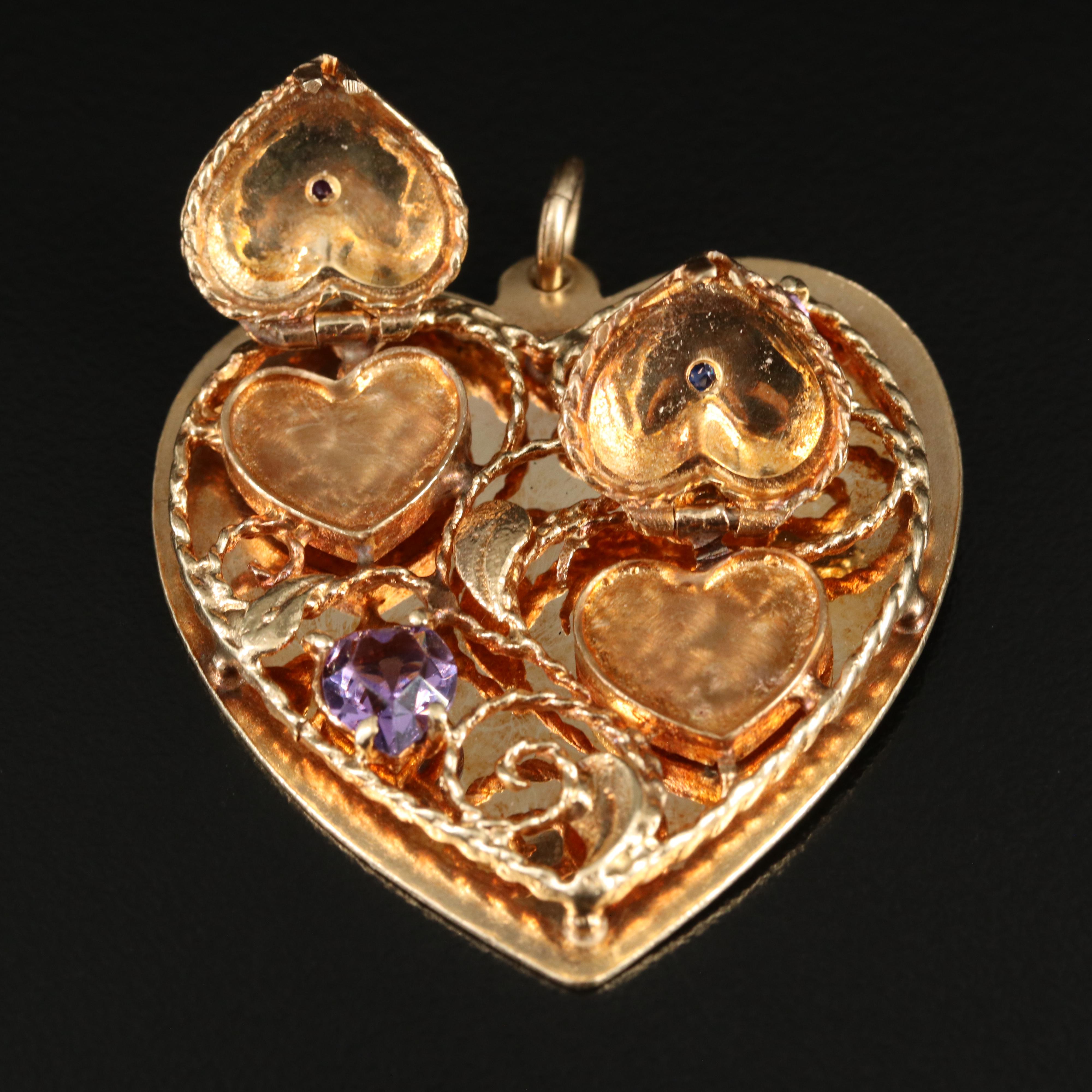 10K and 14K Cubic Zirconia, Ruby and Spinel Heart Locket | EBTH