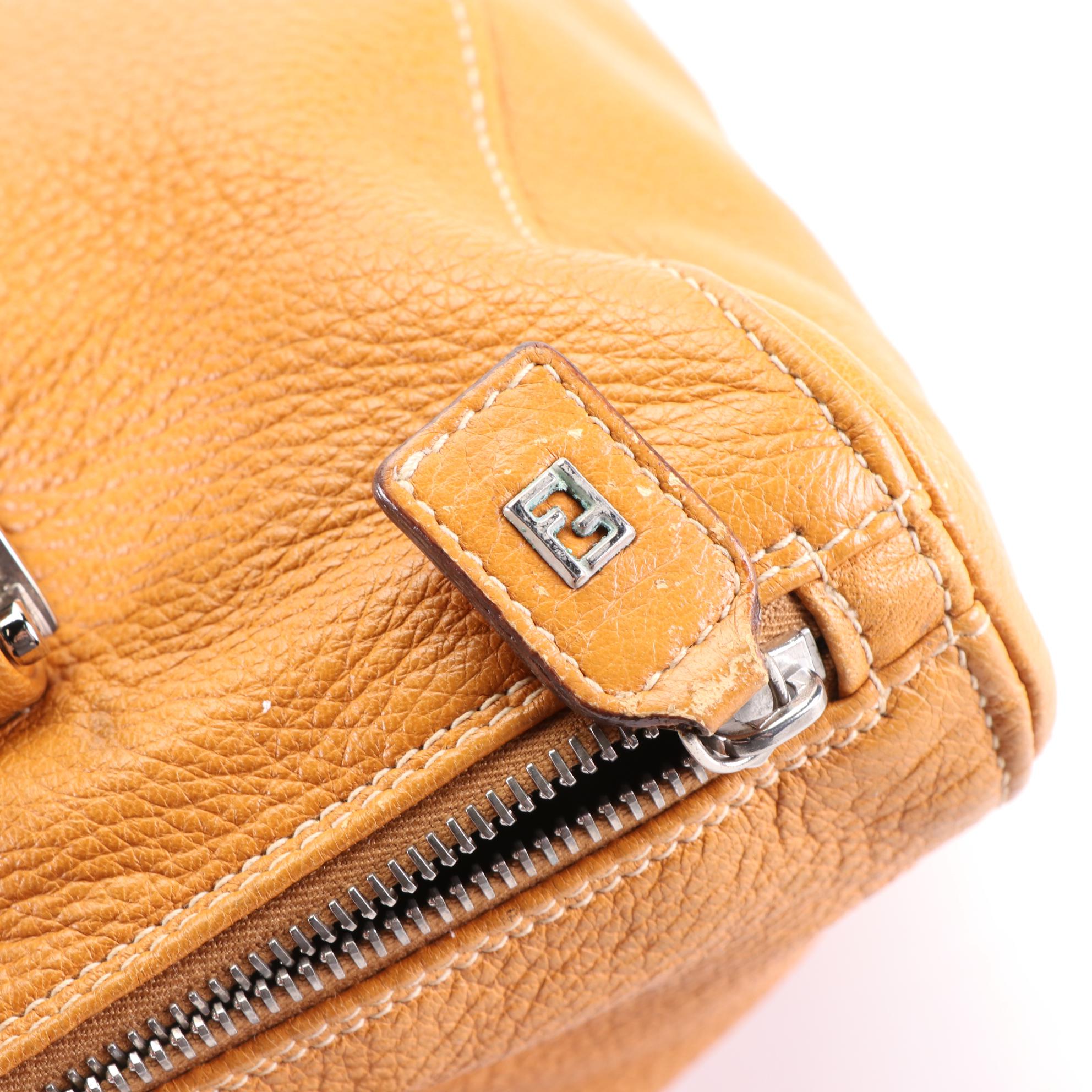 Fendi Top Handle Handbag in Pebbled Leather with Contrast Stitch Detail ...