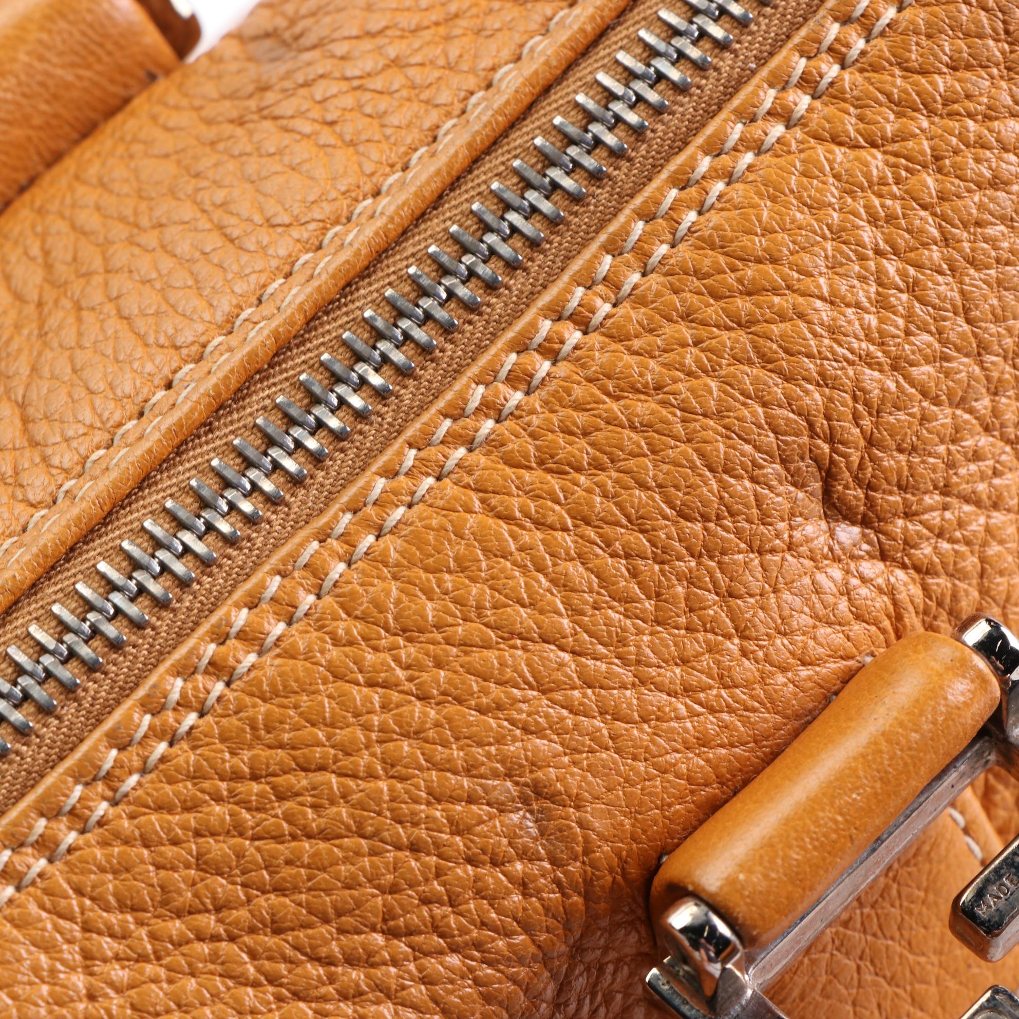 Fendi Top Handle Handbag in Pebbled Leather with Contrast Stitch Detail ...