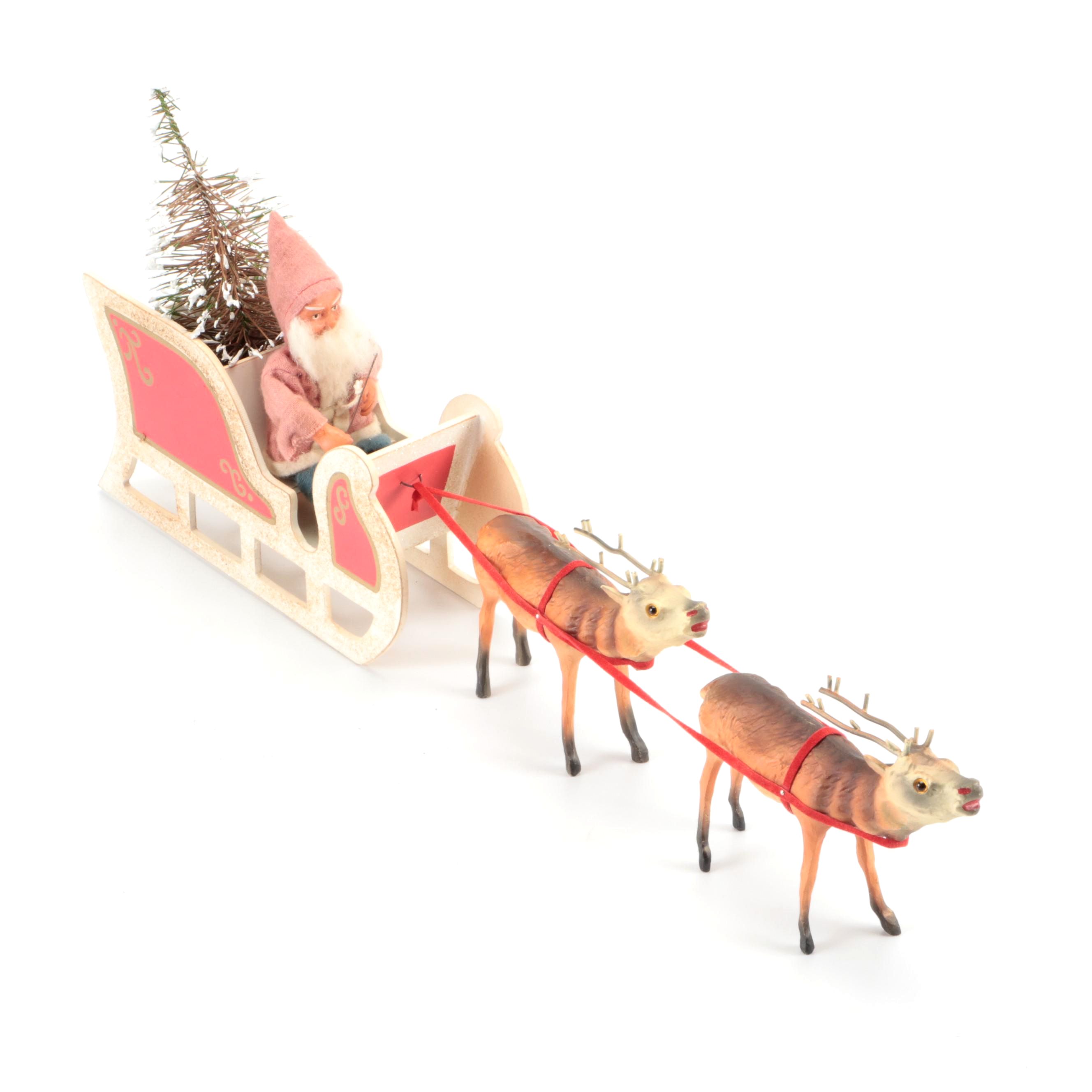 Santa and Sleigh with Reindeer Figurine, Mid to Late 20th Century | EBTH