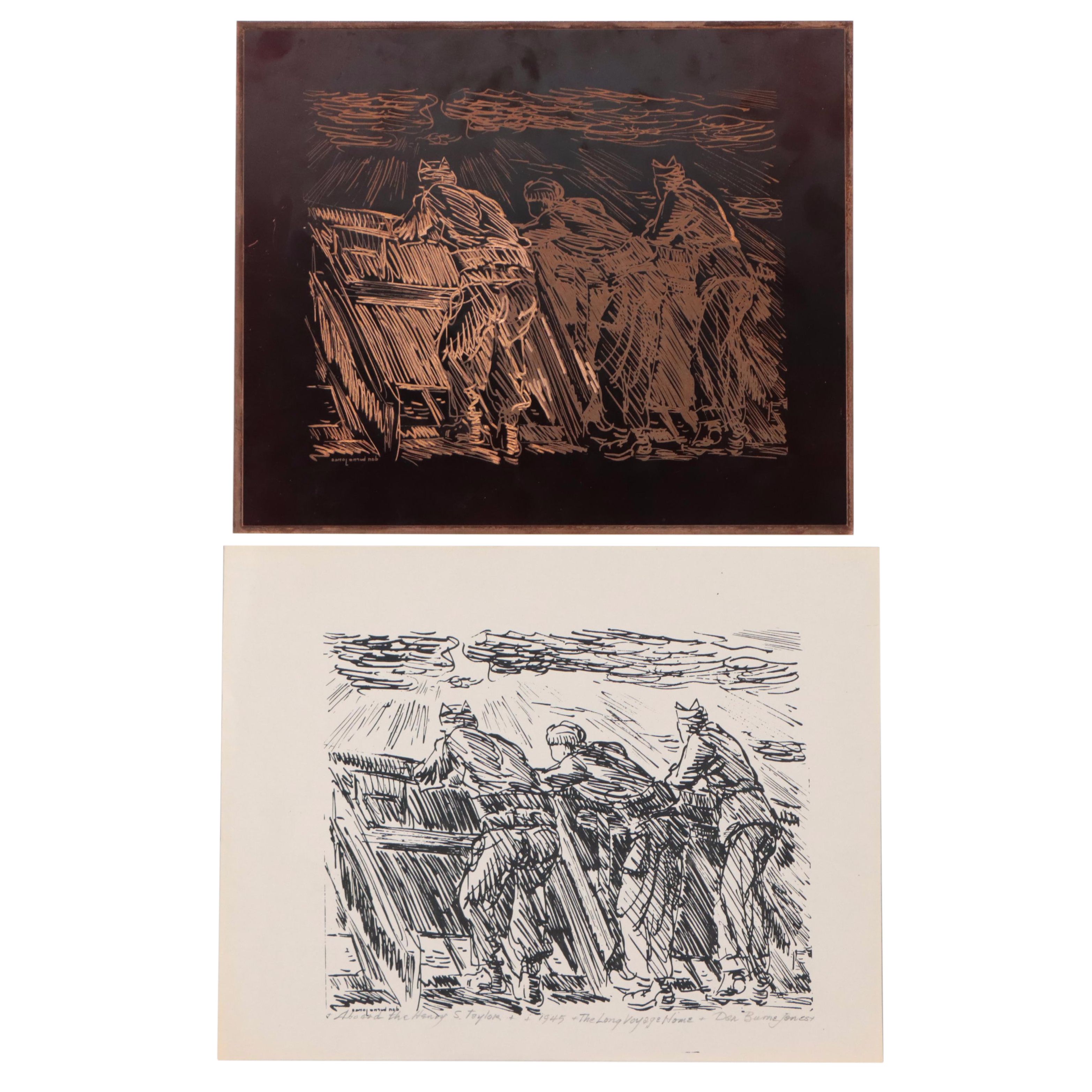 Dan Burne Jones Lithograph With Copper Plate "Aboard the Henry S ...