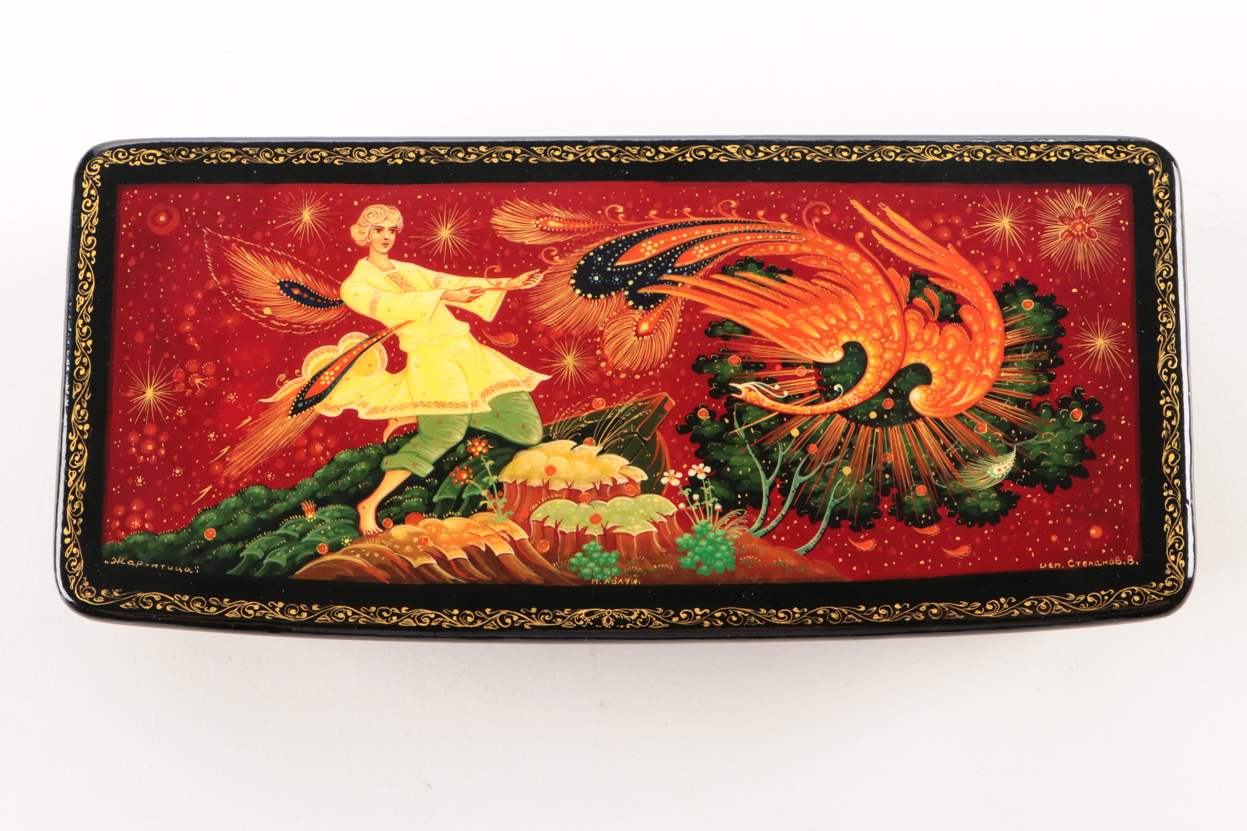 Soviet Russian Palekh and Kholuy Lacquer Fairy Tale Boxes, Late 20th ...
