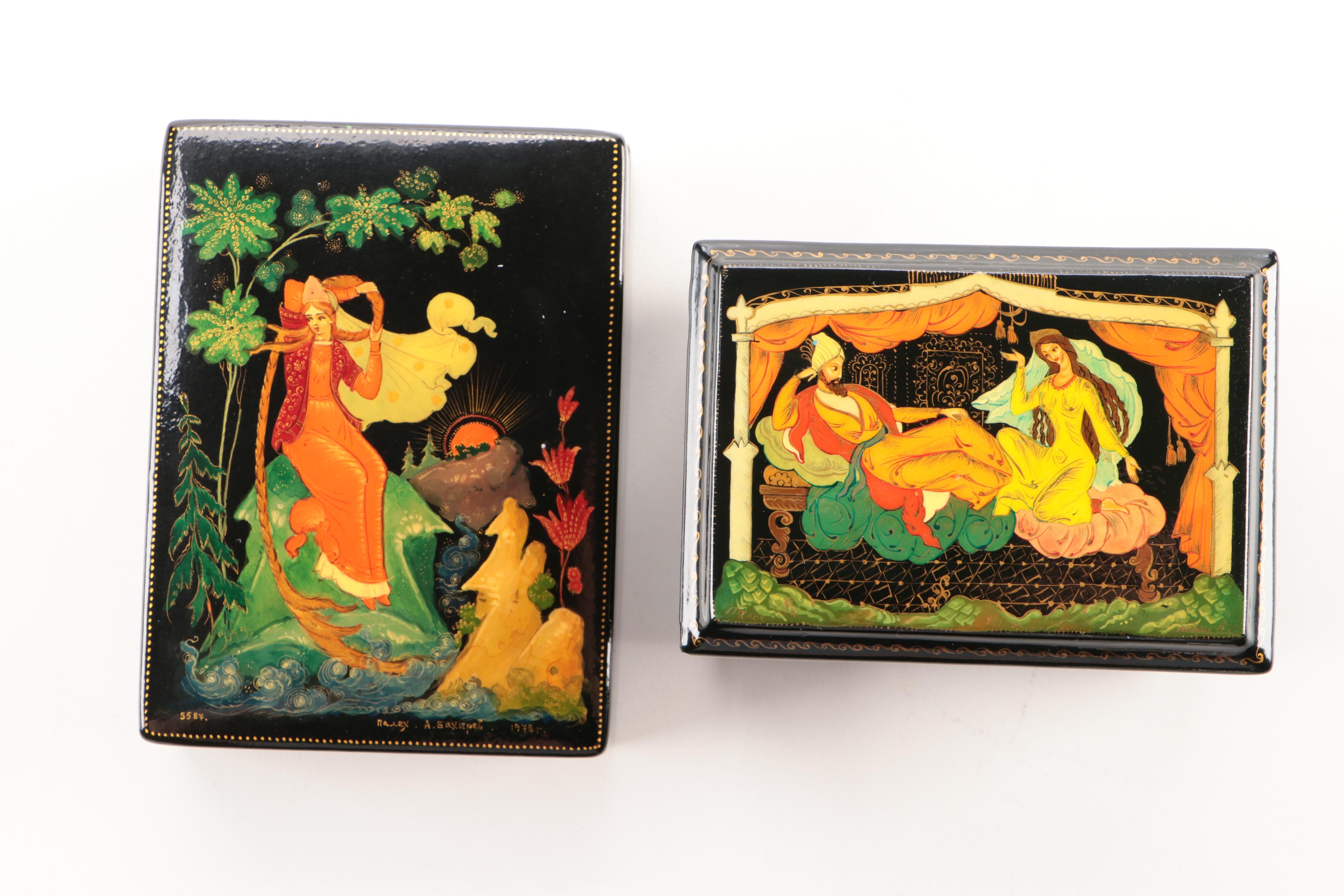 Soviet Russian Palekh and Kholuy Lacquer Fairy Tale Boxes, Late 20th ...