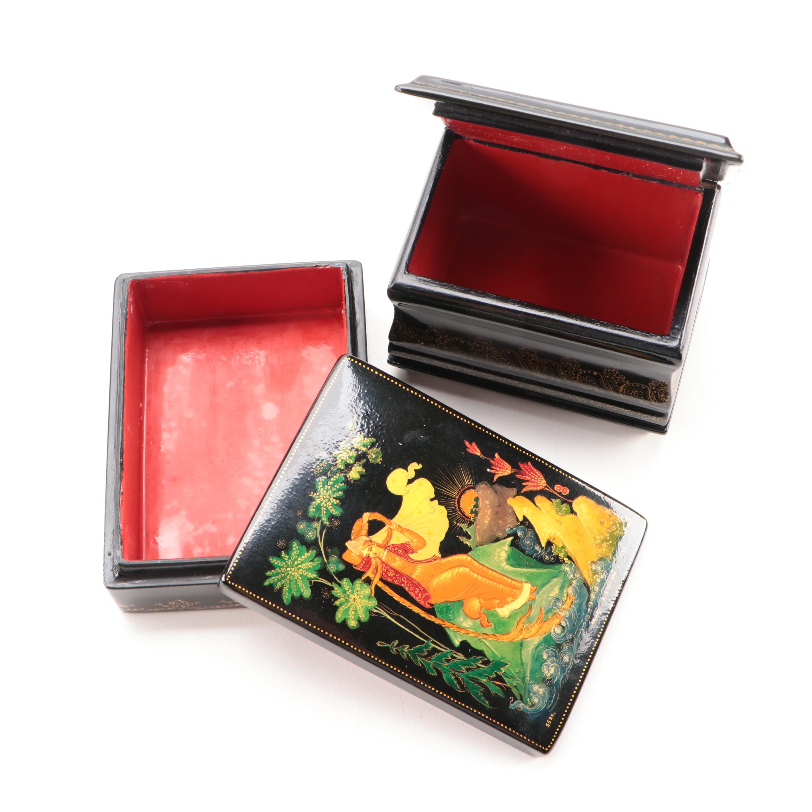 Soviet Russian Palekh and Kholuy Lacquer Fairy Tale Boxes, Late 20th ...