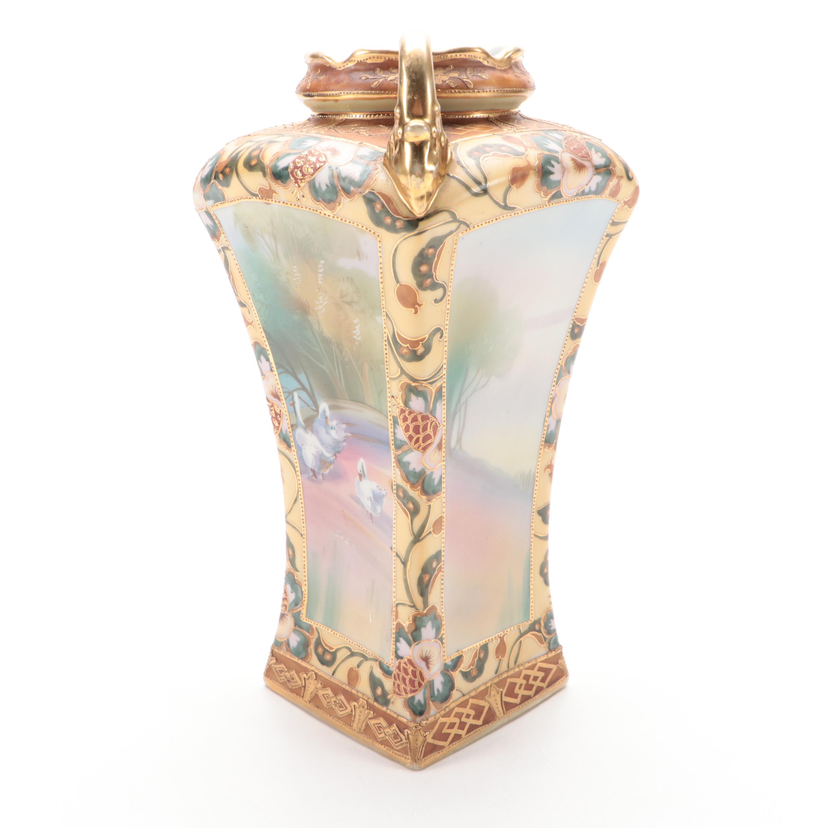 Morimura Bros. Nippon Hand-Painted Landscape Panel Porcelain Vase | EBTH