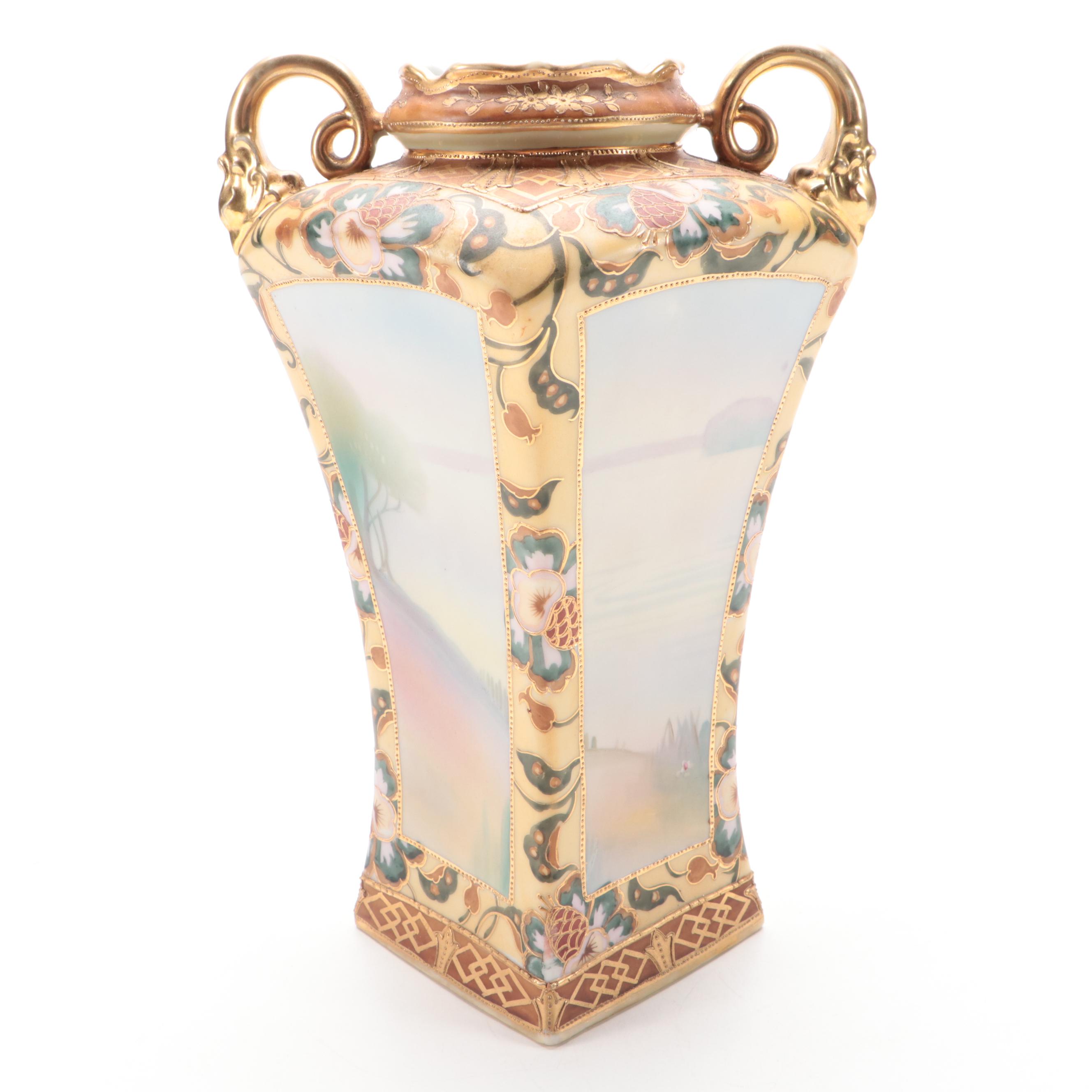 Morimura Bros. Nippon Hand-Painted Landscape Panel Porcelain Vase | EBTH