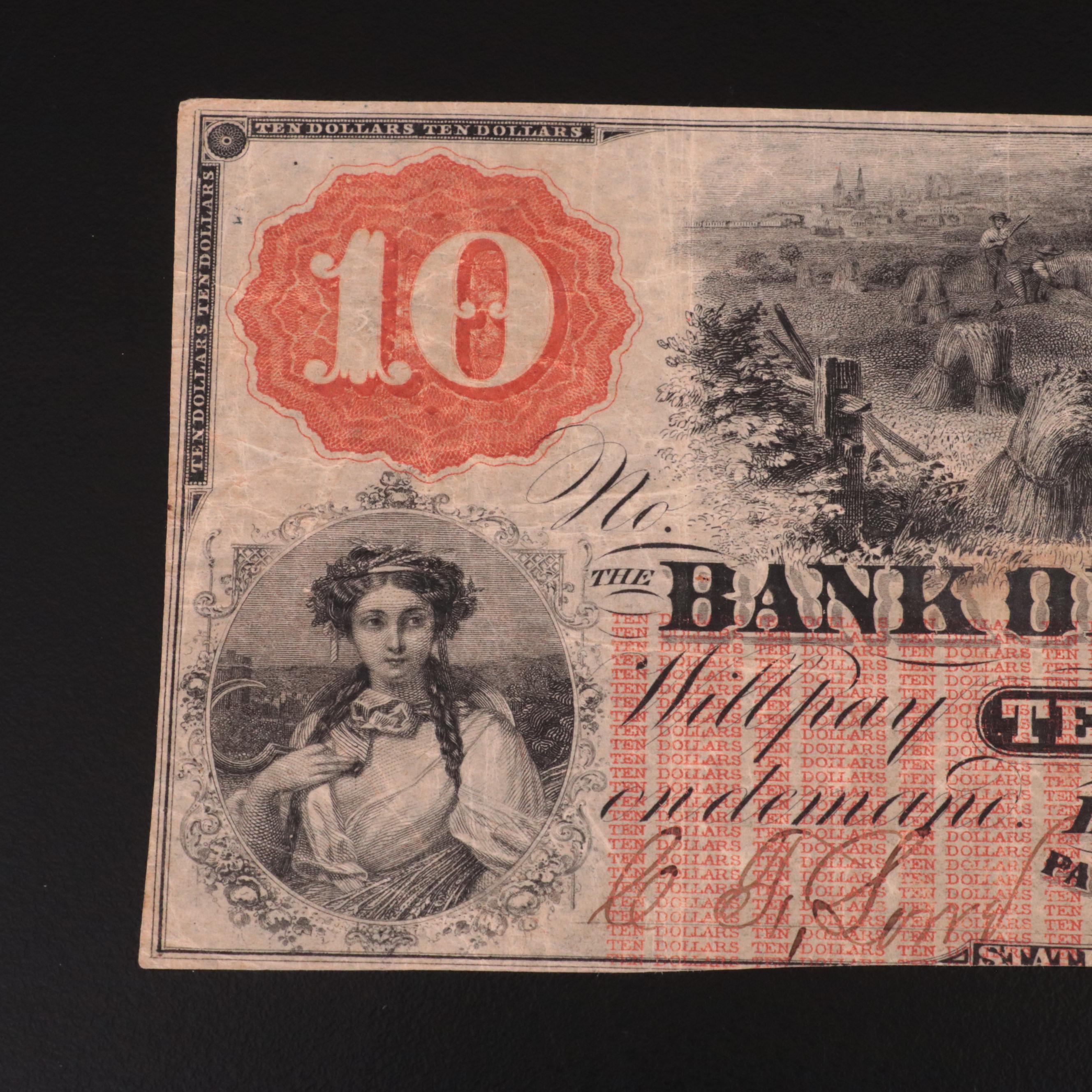 1860 Bank of Lexington, North Carolina $10 Obsolete Note | EBTH